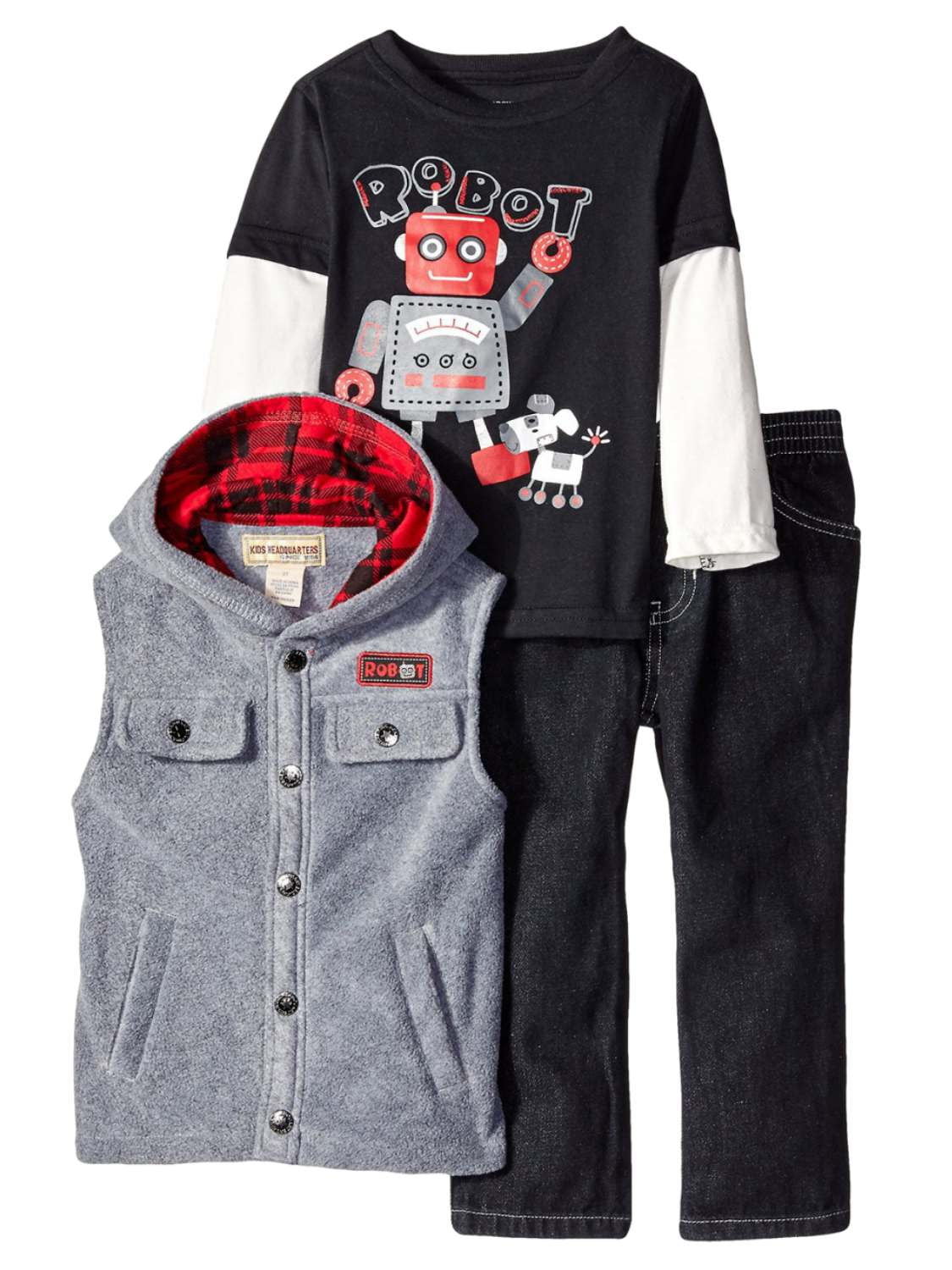 Kids Headquarters Infant Toddler Boys 3 Piece Robot Outfit Vest Shirt ...