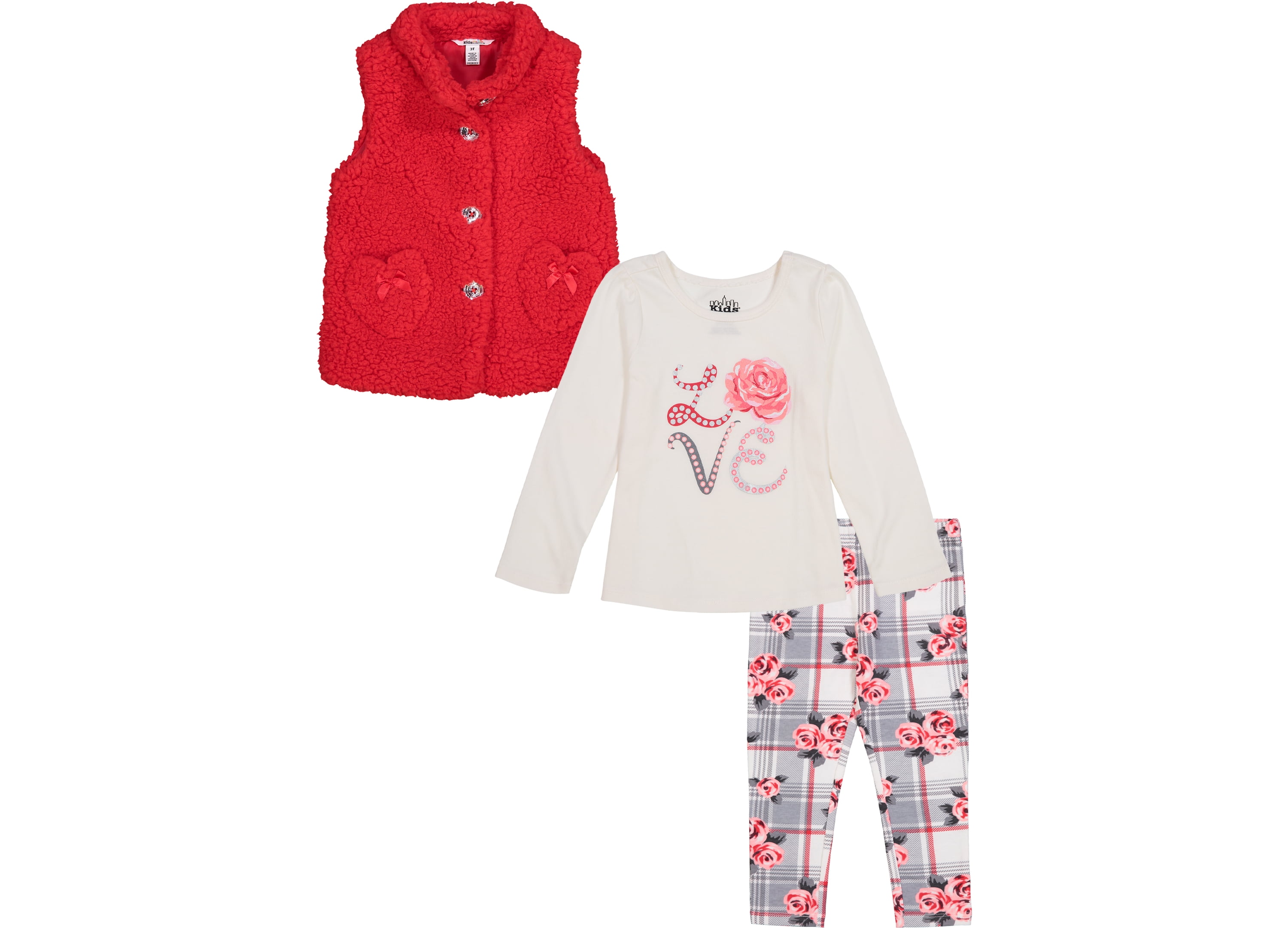 Kids Headquarters Little Girls Button Up Sherpa Vest Graphic T-Shirt ...