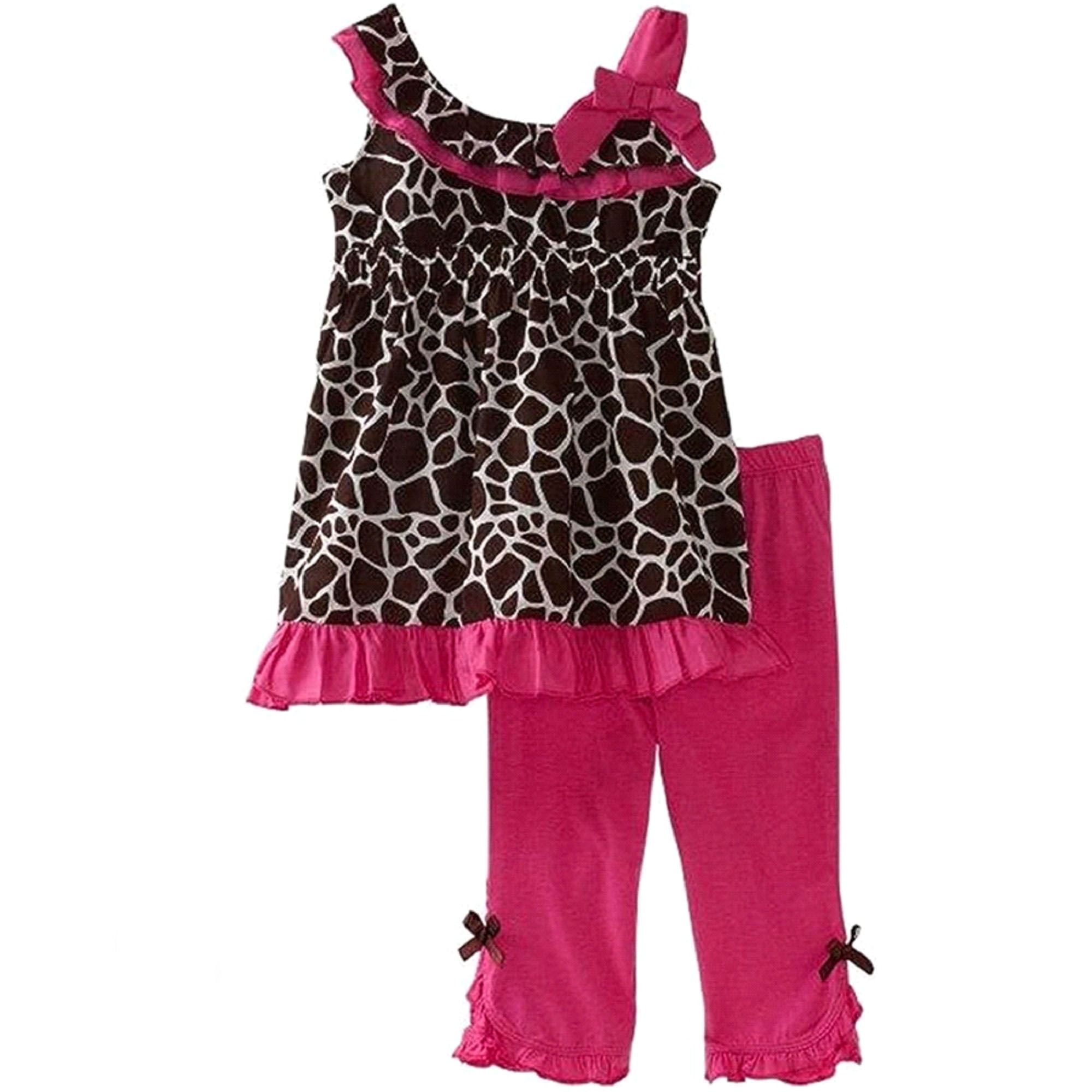 Kids Headquarters Toddler Girls Giraffe Print Top and Pink Capri Pants ...
