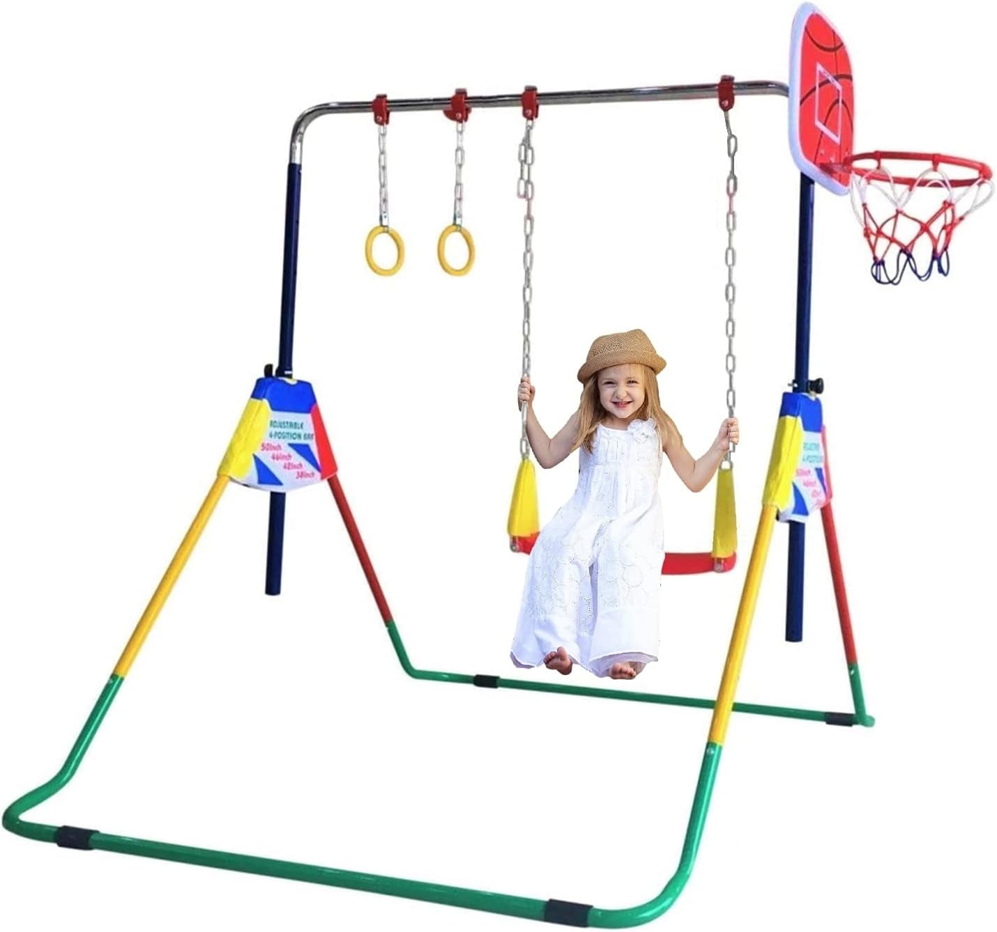 Kids Height Adjustable 4-in-1 Gymnastics Bar Set: Horizontal Kip Bar ...