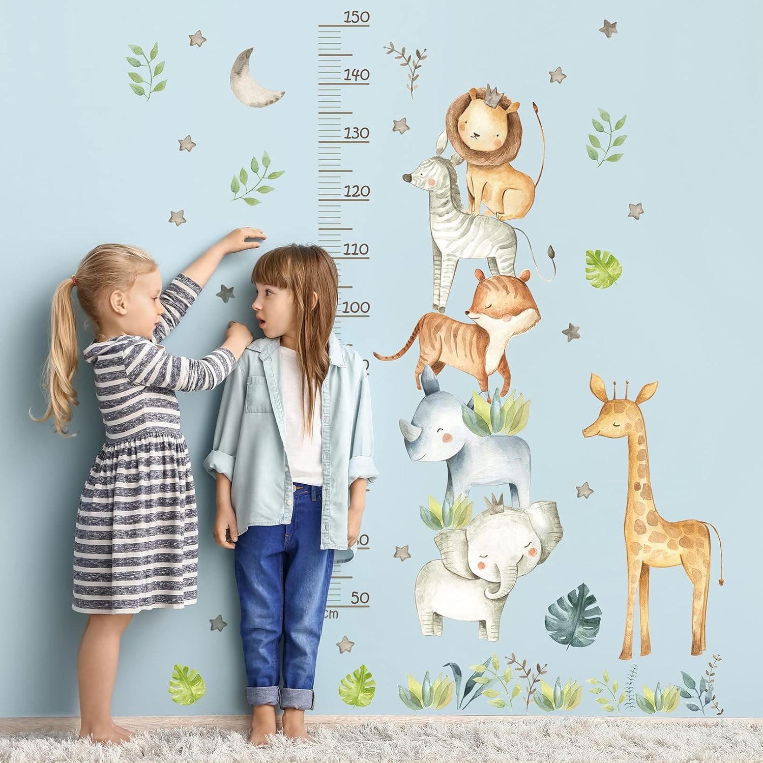 Kids Height Measurement Growth Chart Wall Stickers, Cartoon Animals ...