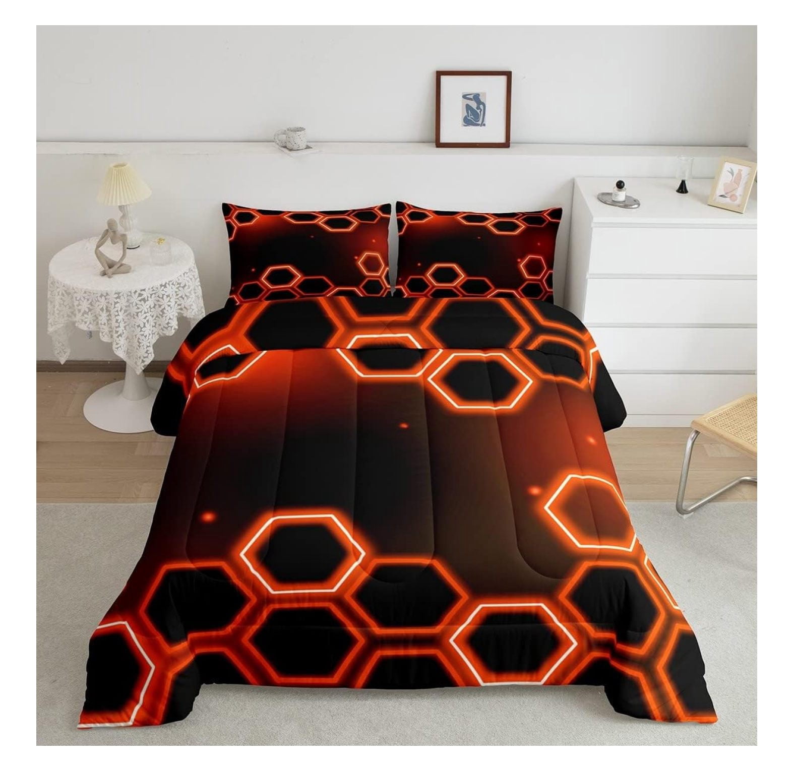 Kids Hexagonal Comforter Set Queen Size Honeycomb Bedding Set for Boys ...