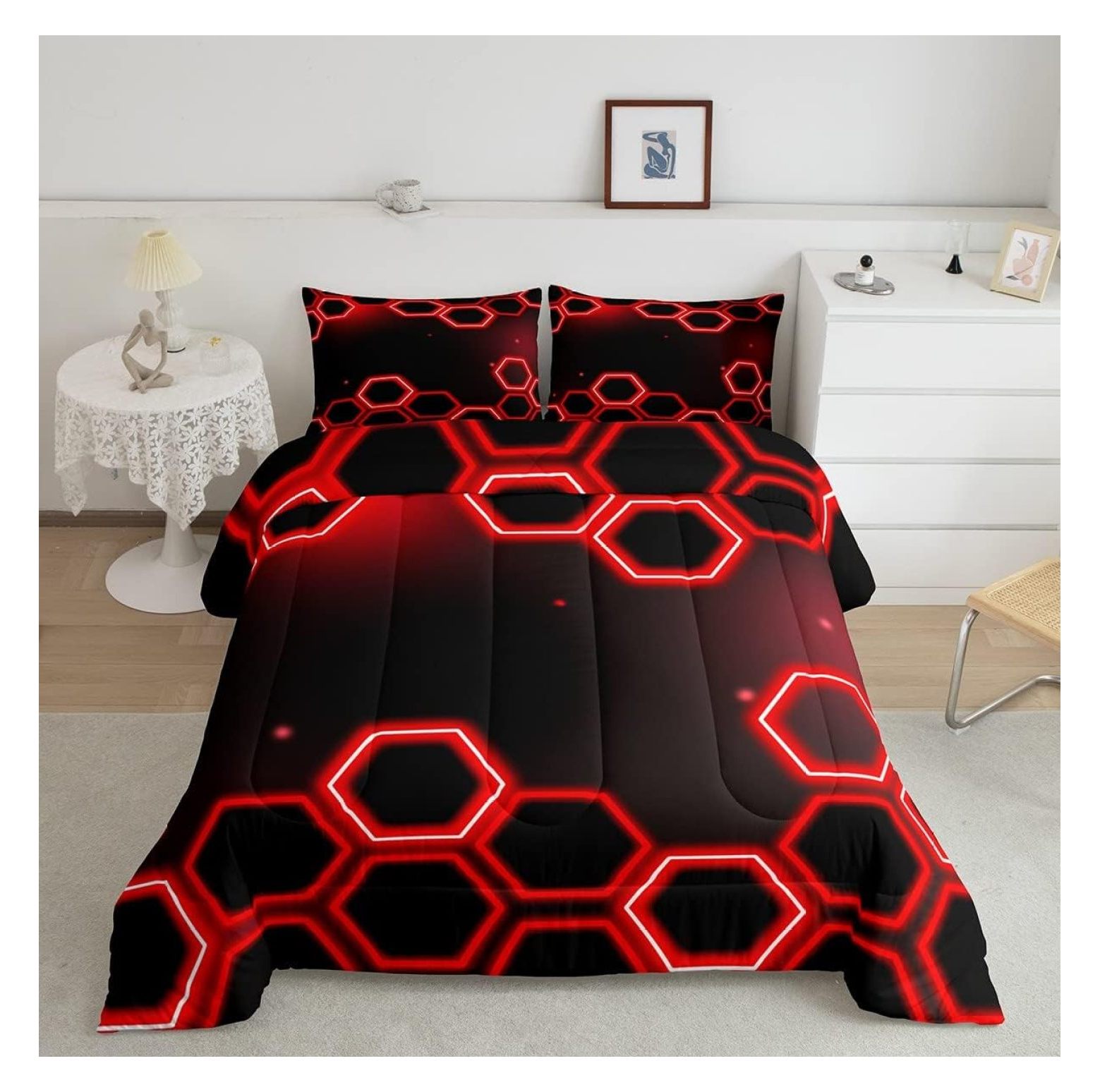 Kids Hexagonal Comforter Set Size Honeycomb Bedding Set for Boys Girls ...
