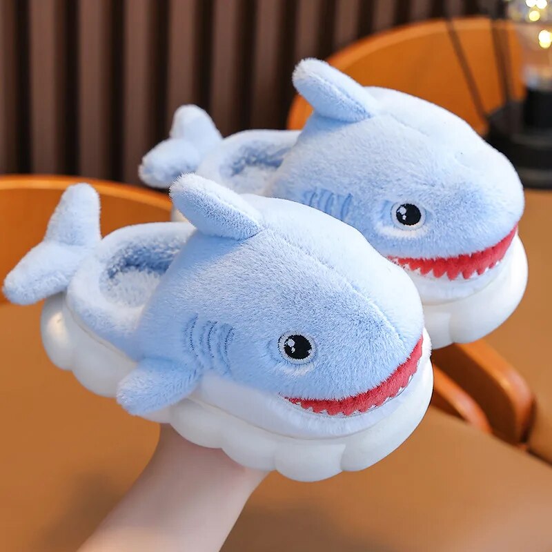 Kids Home Shoes 2024 New Platform Cute Shark Slippers Blue Children's ...