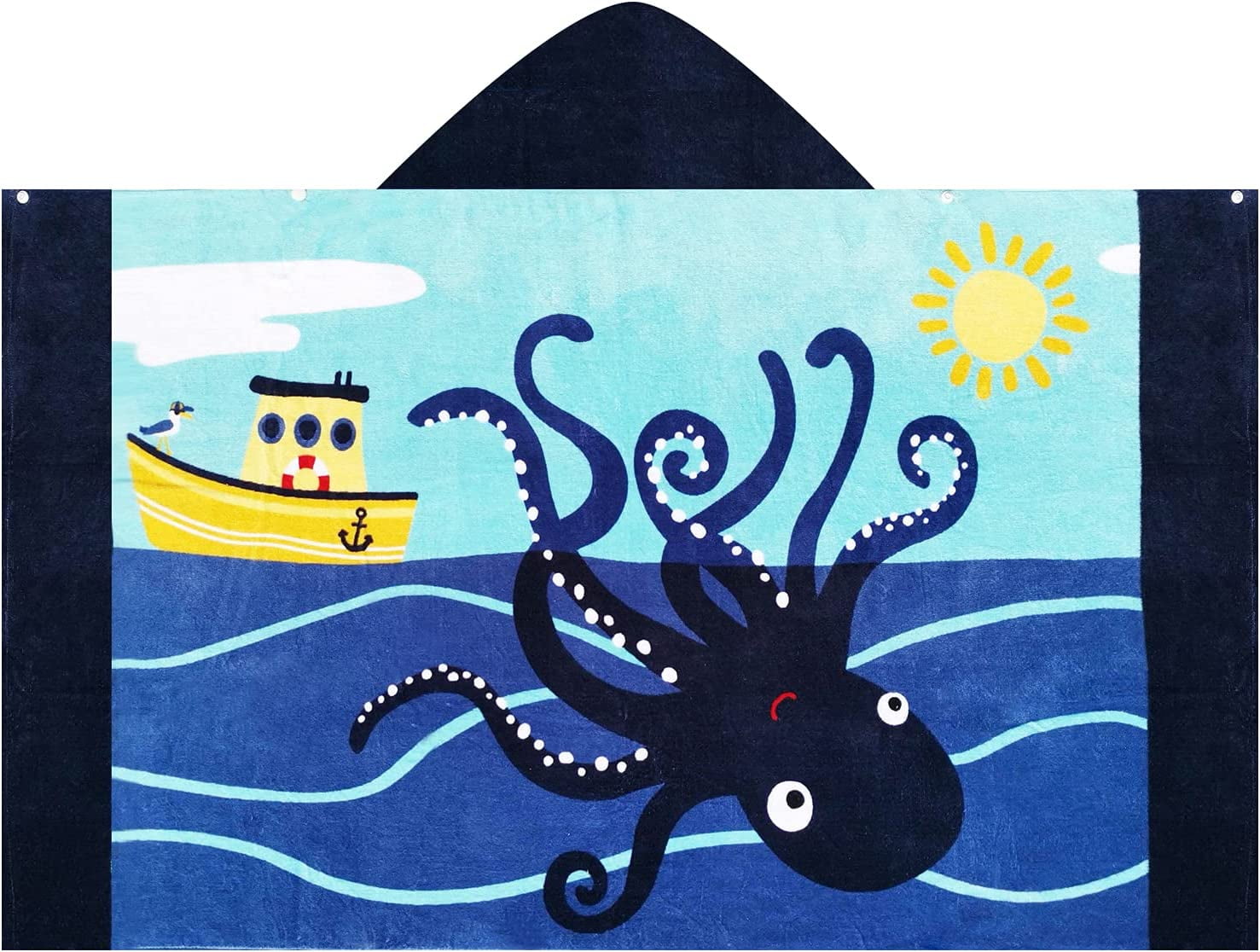 Kids Hooded Beach Bath Towels, 100% Cotton 60"x35" Wrap Towel, Toddlers ...