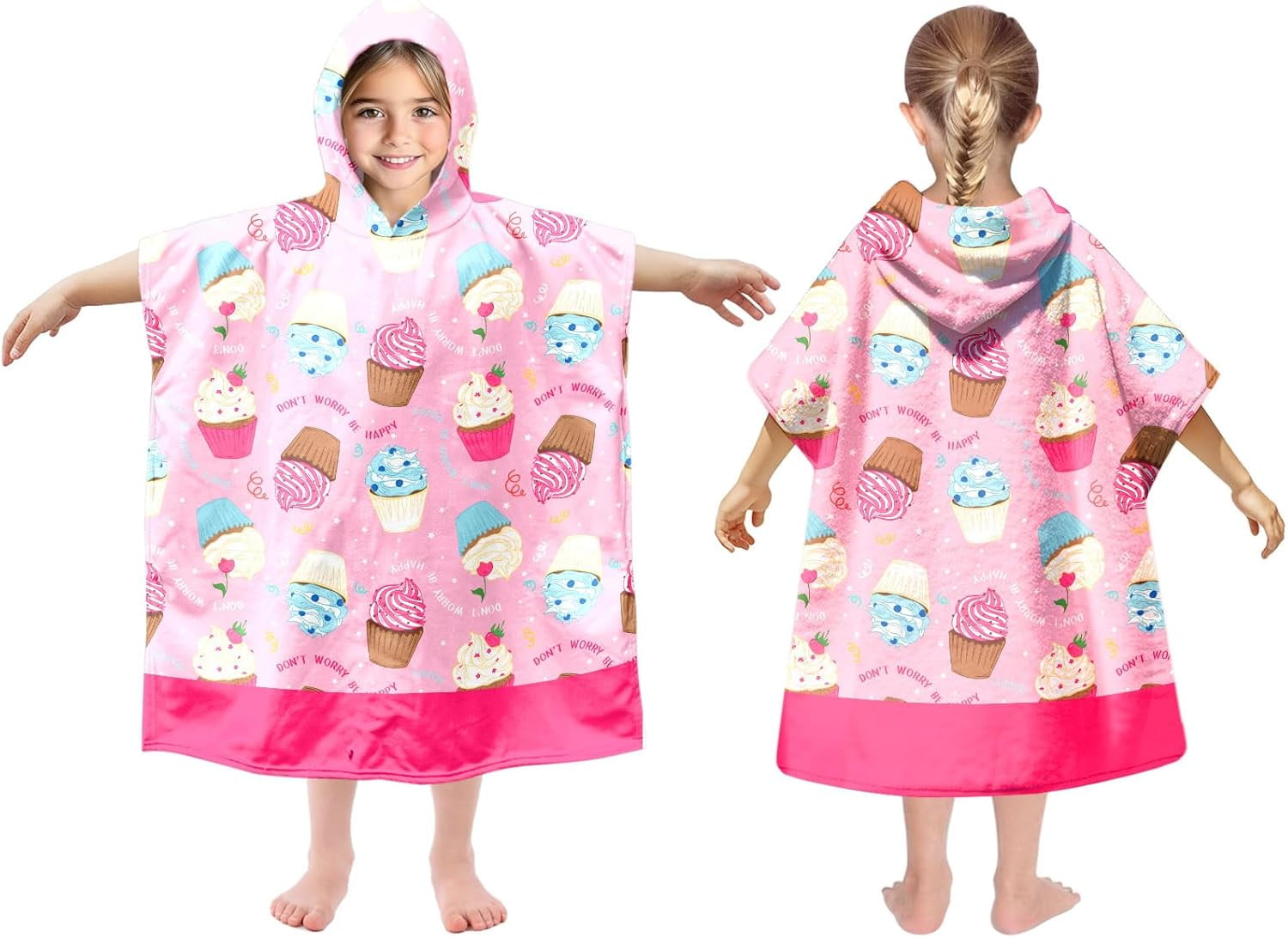 Kids Hooded Beach Towels Wrap for 4-12 Years,Cute Cakes Theme Girls Swim Cover Up for Bathroom ...