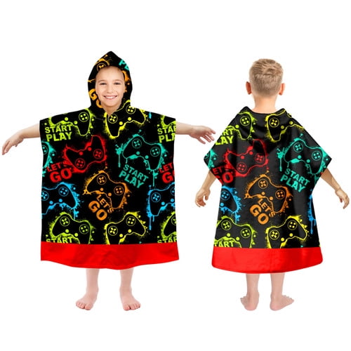 Kids Hooded Beach Towels Wrap for 4-12 Years,Cute GamePad Theme Boys Swim Cover Up for Bathroom ...