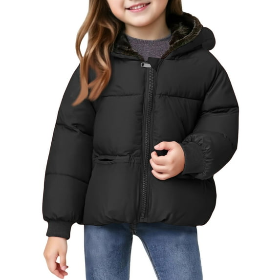 Kids Hooded Puffer Jacket with Zipper Closure and Fleece Lining Warm ...