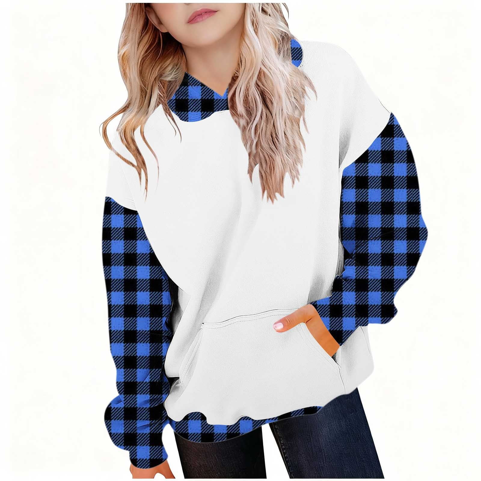 Kids Hooded Sweatshirts Long Sleeve Plaid Patchwork Fake Two Piece ...