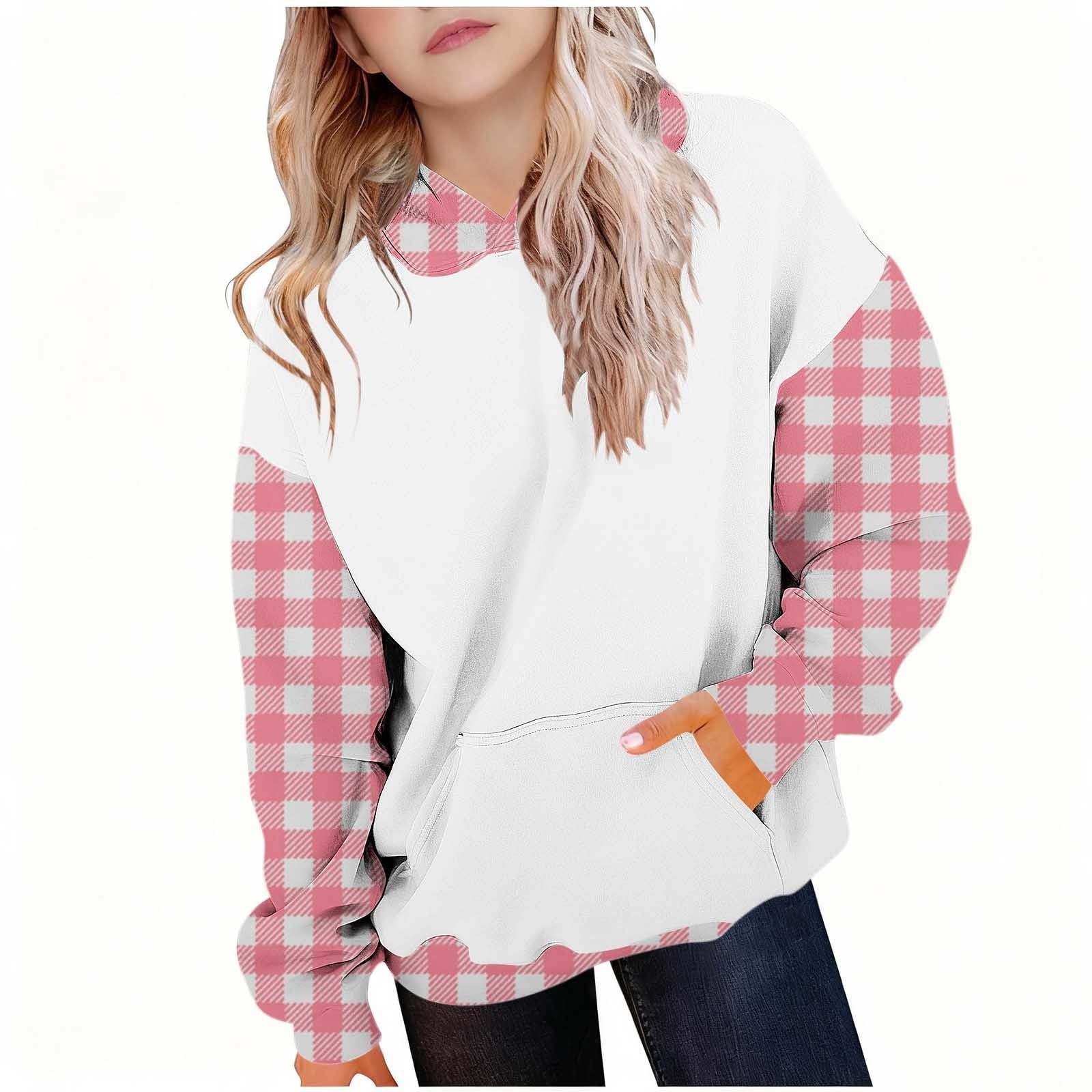 Kids Hooded Sweatshirts Long Sleeve Plaid Patchwork Fake Two Piece ...