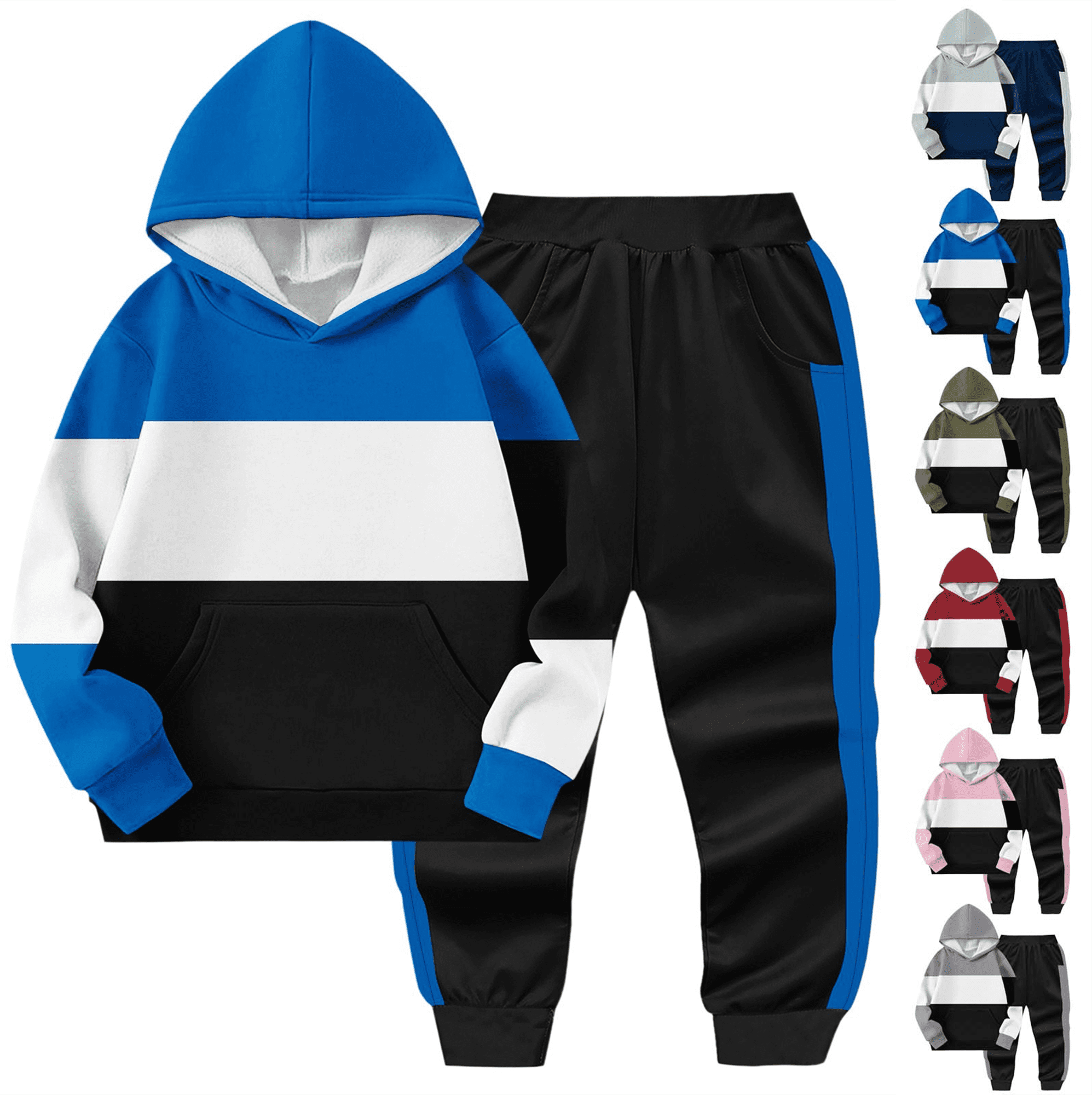 Kids Hoodie 2-Piece Set Boys Long Sleeve Pullover and Sweatpants Fall ...