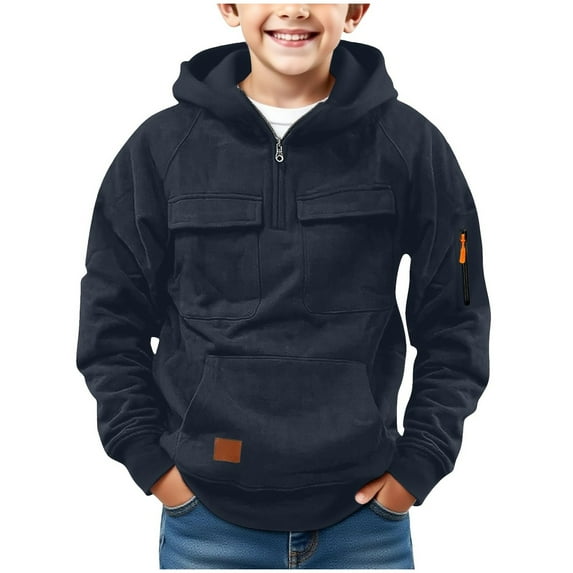 Kids Hoodies Pullover Hoodies for Boys Casual Quarter Zip Pullover Long ...