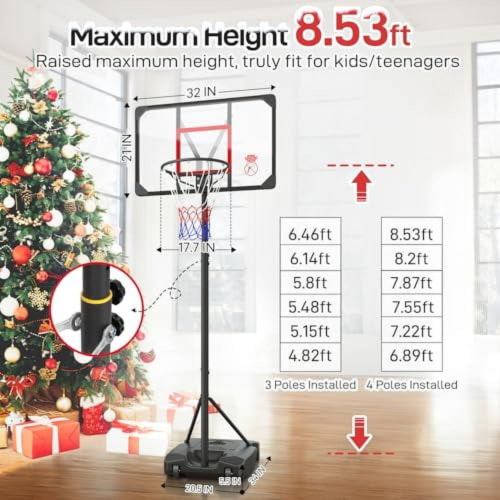 Kids Hoop Outdoor 4.82-8.53ft Adjustable, Portable Hoops & Goals for ...