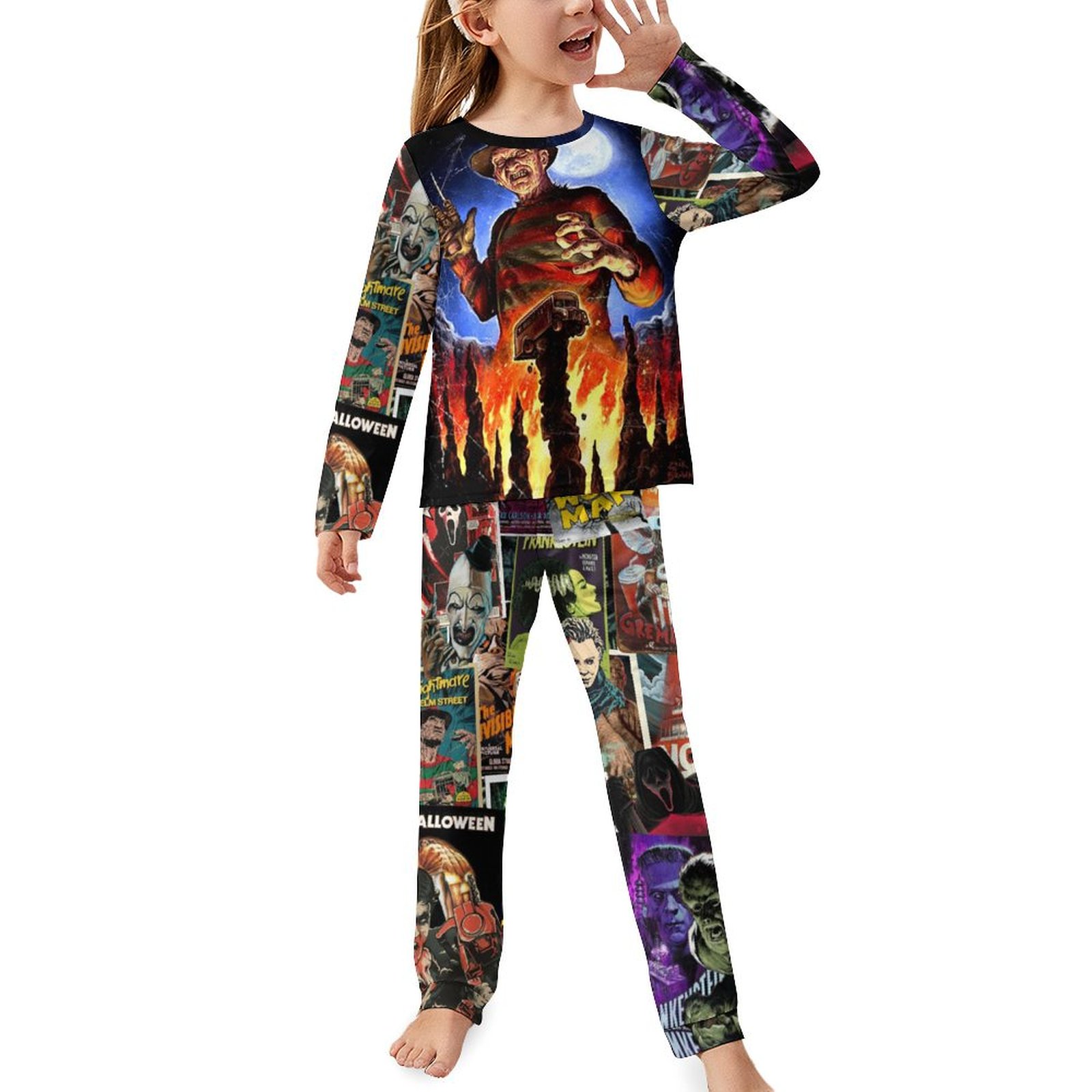 Kids Horror Movie Freddy Krueger Pajama Sets Long Sleeve Cartoon Soft ...