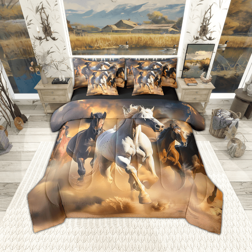 Horse Bedding Full 7 Pieces Galloping Horse Comforter Set , Farm Animal ...