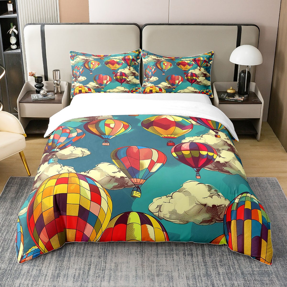 Hot Air Balloon 100% Natural Cotton Bedding Set Rainbow Balloon ...