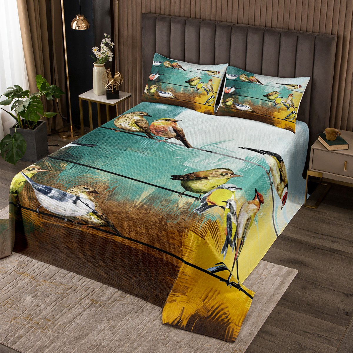 Hummingbird Bedspread Set Cute Bird Coverlet Set Queen for Adult Women ...