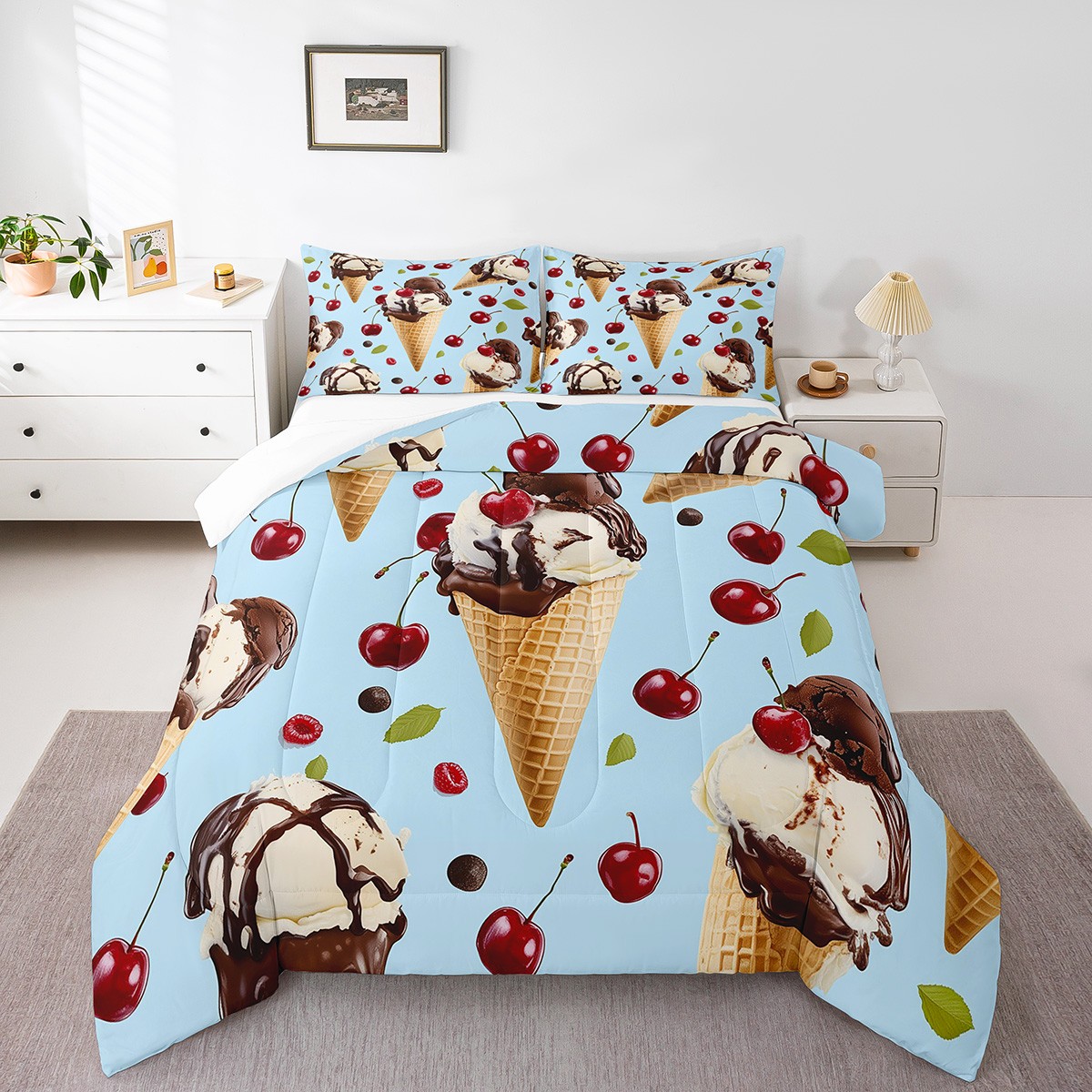 Ice Cream Comforter Set Dessert Cherry Decorations Full Down Comforter ...