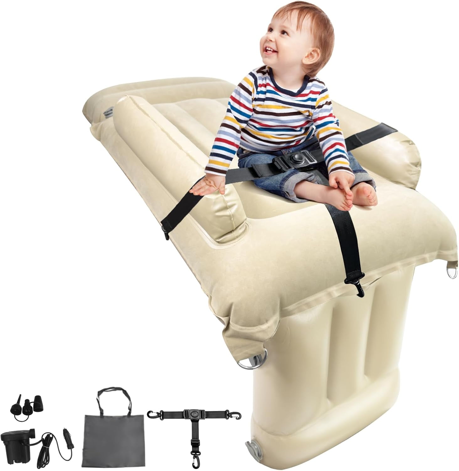Kids' Inflatable Bed, Travel Folded Air Mattress with Inflatable Pillow ...