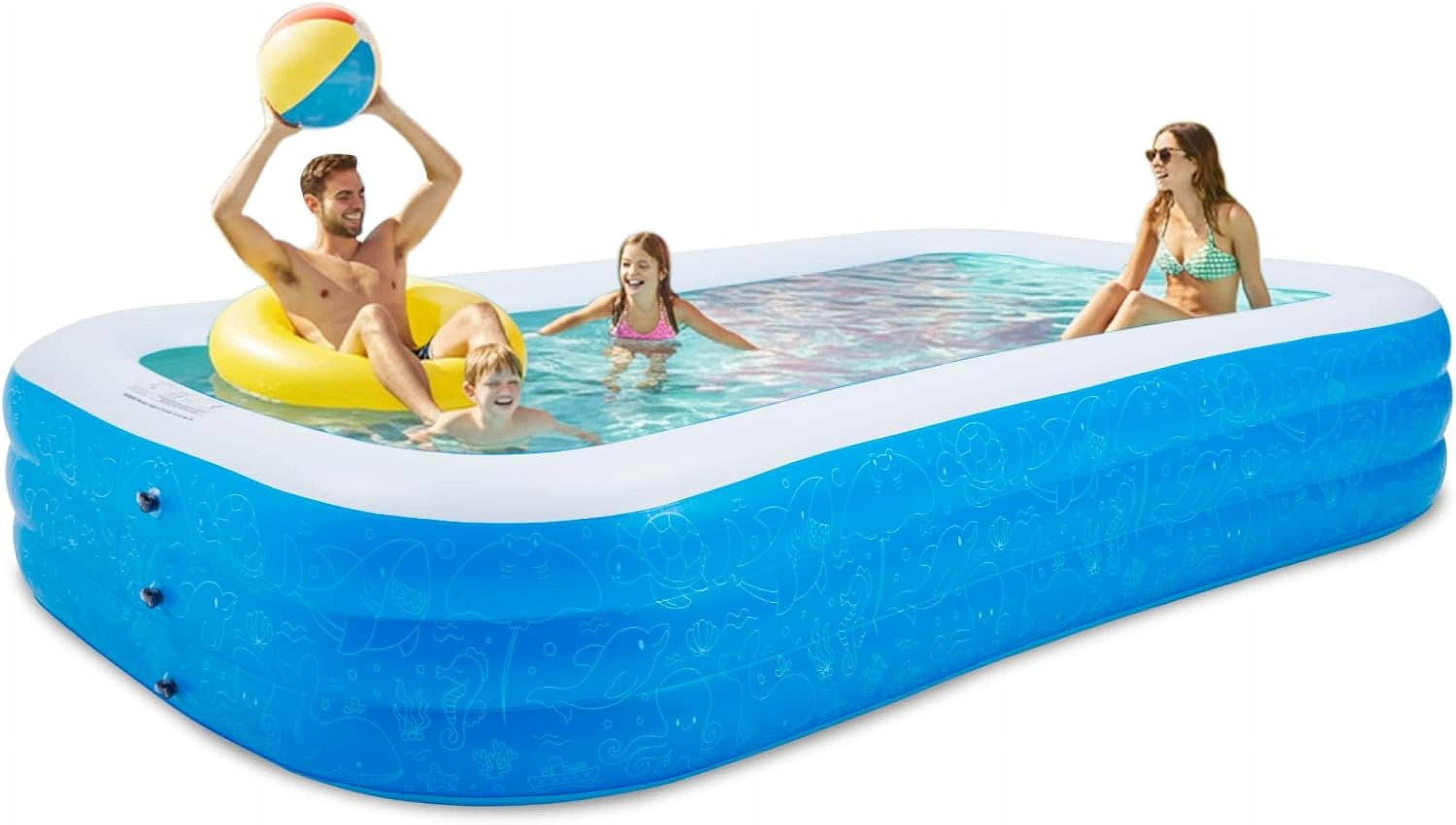 Kids Inflatable Pool, 120" x 72" x 22" Rectangular Family Swimming Pool, Durable PVC Material ...