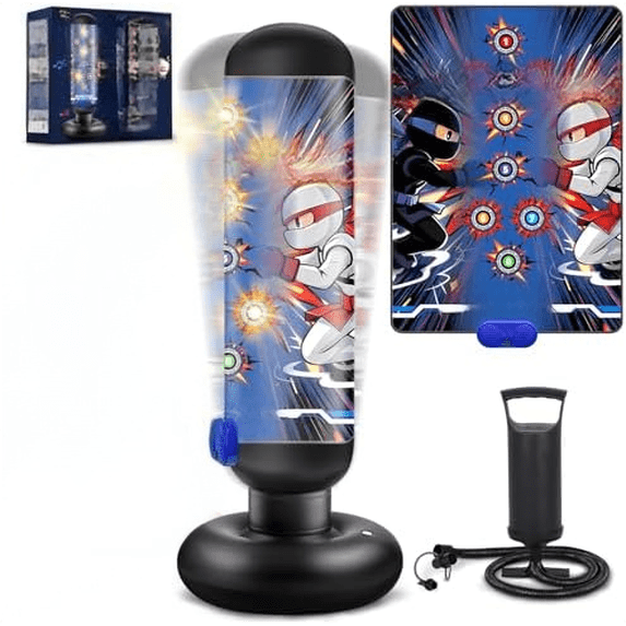 Kids Inflatable Punching Bag Toys - 4 Modes Interactive Boxing Game Set ...