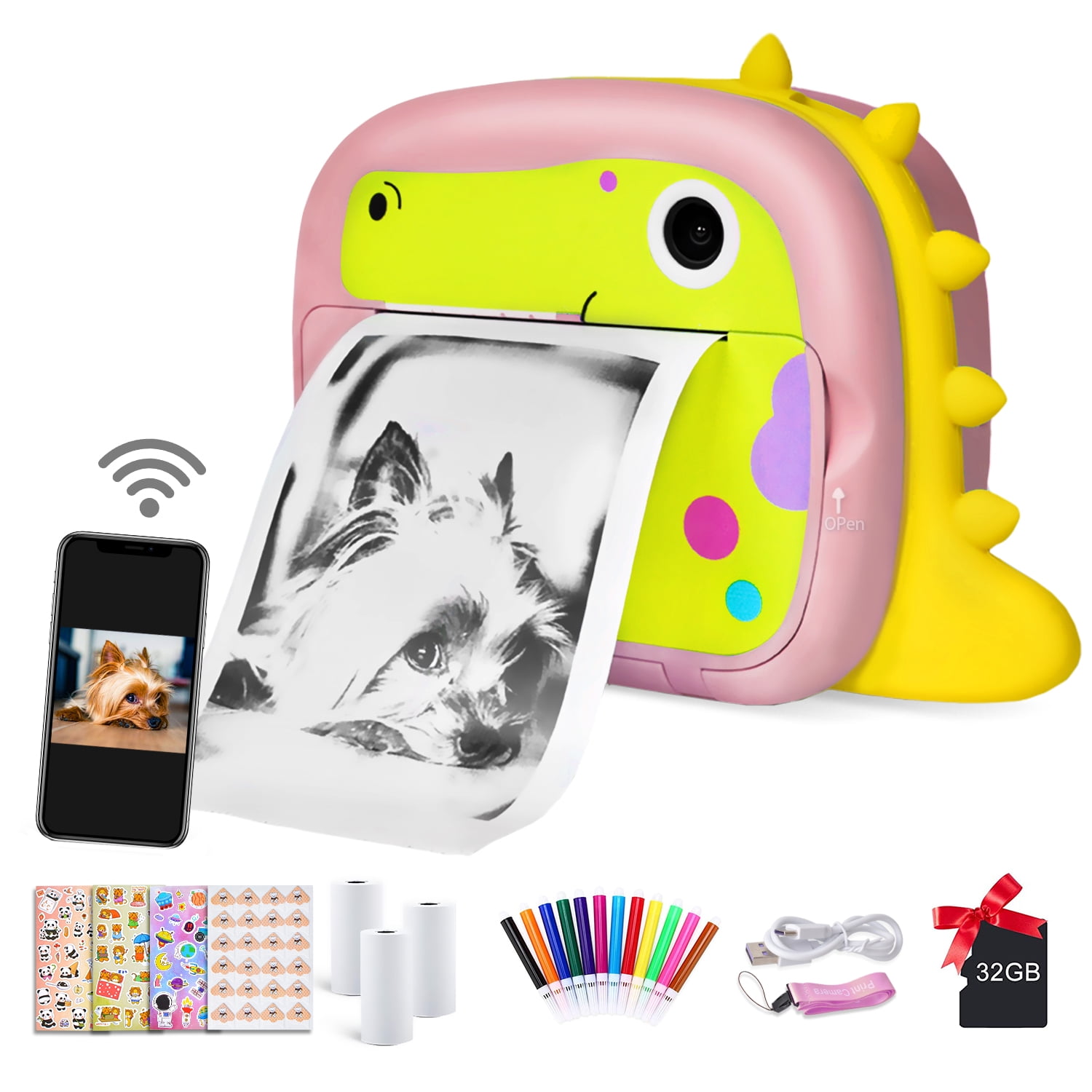 Kids Instant Print Camera 1080P HD Digital Video Cameras with 32GB SD ...