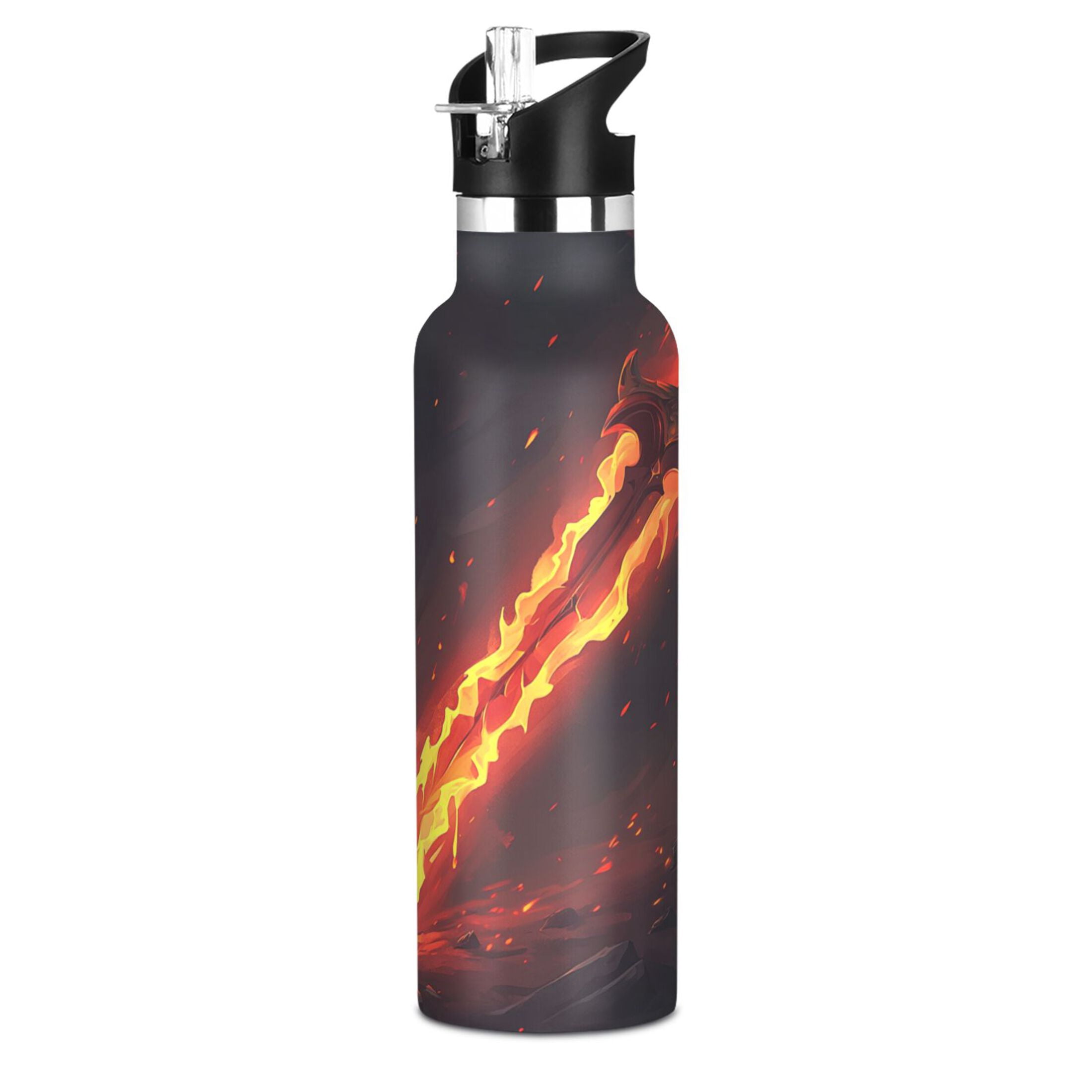 Kids Insulated Stainless Steel Sports Water Bottle 600ml (20oz) Flaming ...