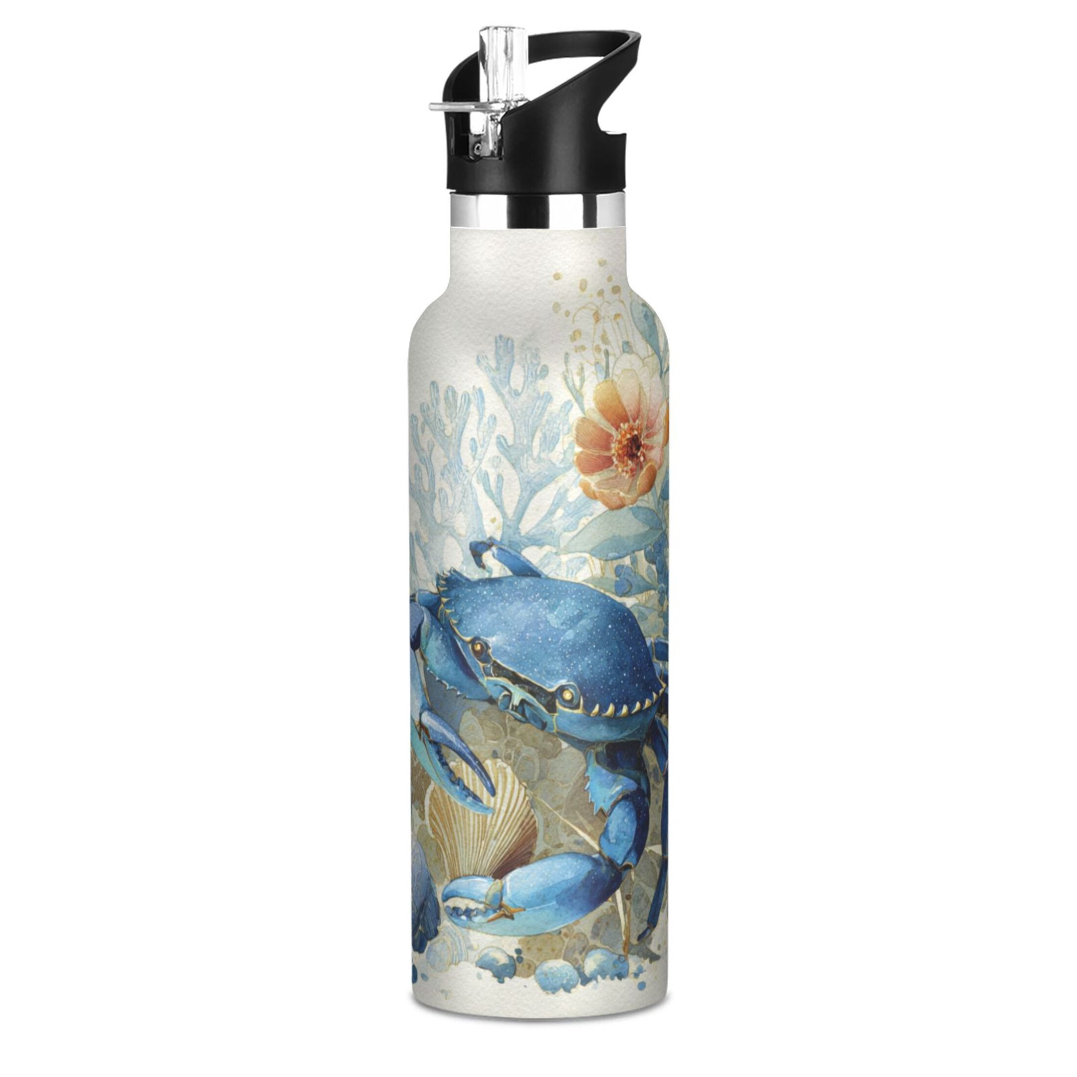 Kids Insulated Stainless Steel Sports Water Bottle 600ml Blue Crab and ...