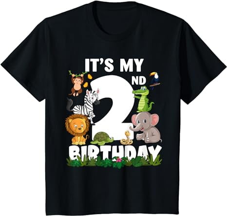 Kids It's My 2nd Birthday Zoo Jungle Safari 2 Years Old Birthday T ...