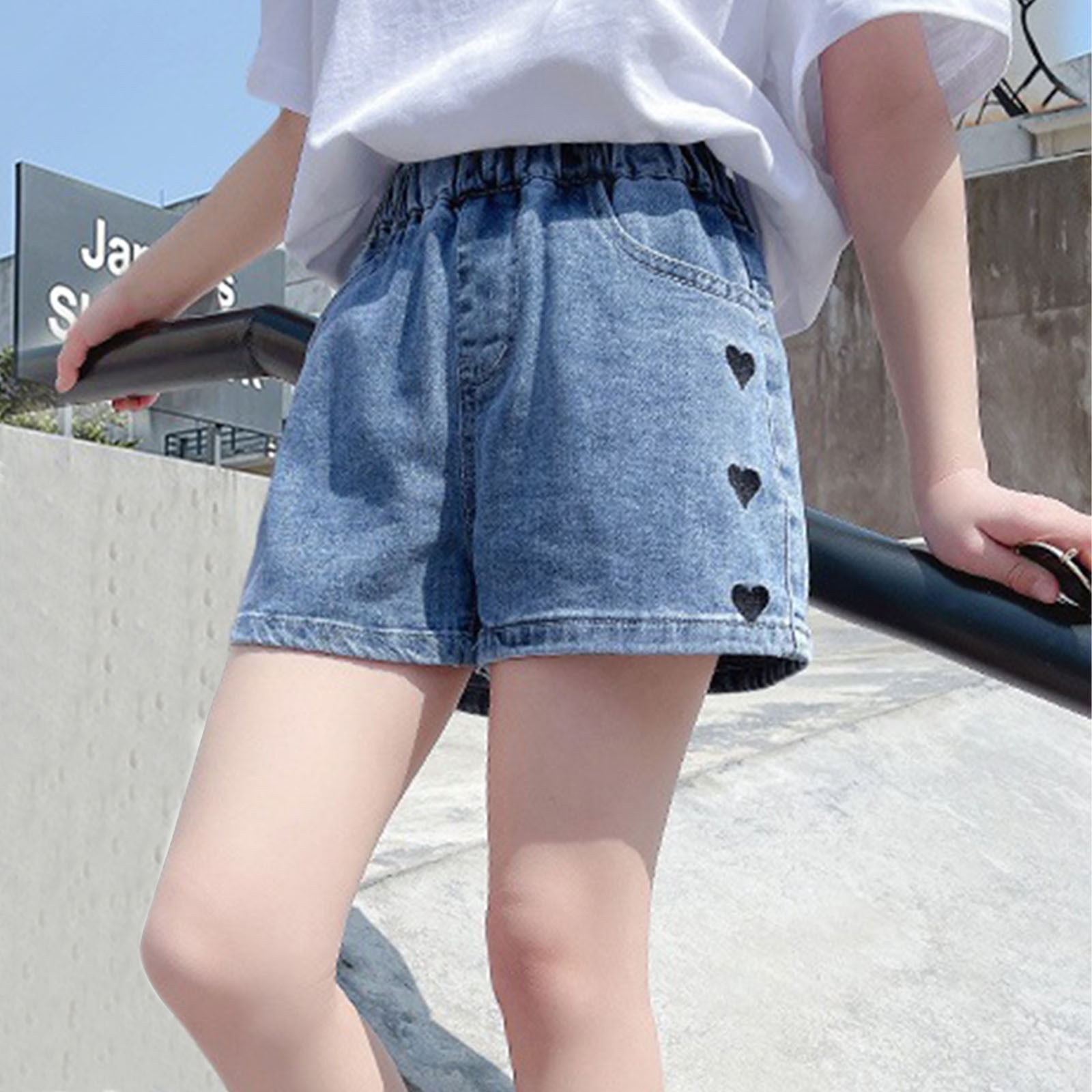 Kids Jean Shorts Girls Patchwork Wide Leg Elastic Waist Drawstring Y2k ...