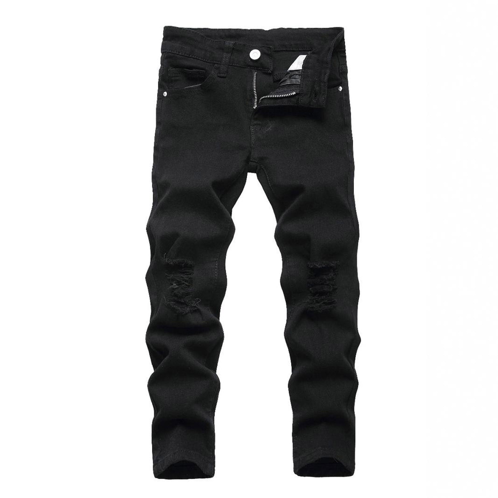 Kids Jeans Boys Skinny Ripped Distressed Black Jeans Boys Stretch Slim ...