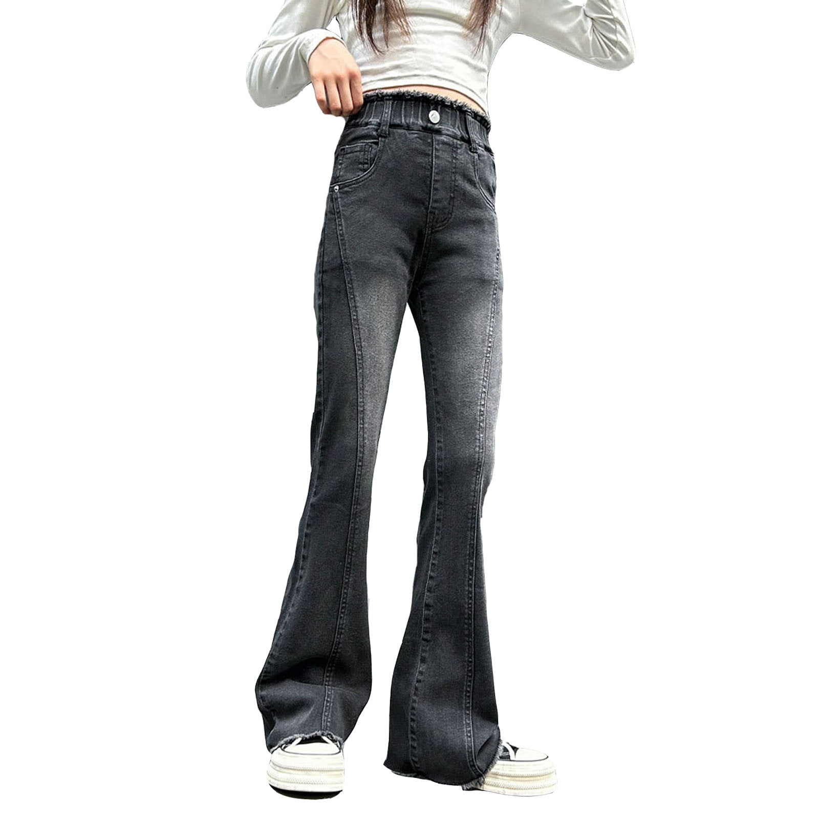Kids Jeans Embroidered Girls Bell Bottoms with Pockets High Waisted ...