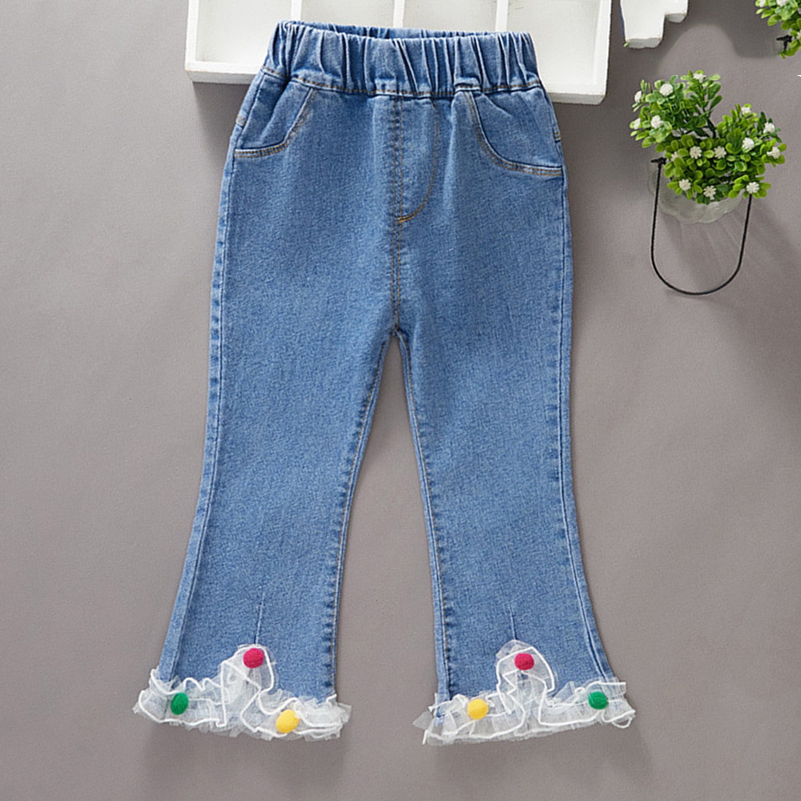 Kids Jeans Embroidered Jeans Toddler Bell Bottoms with Pockets High ...