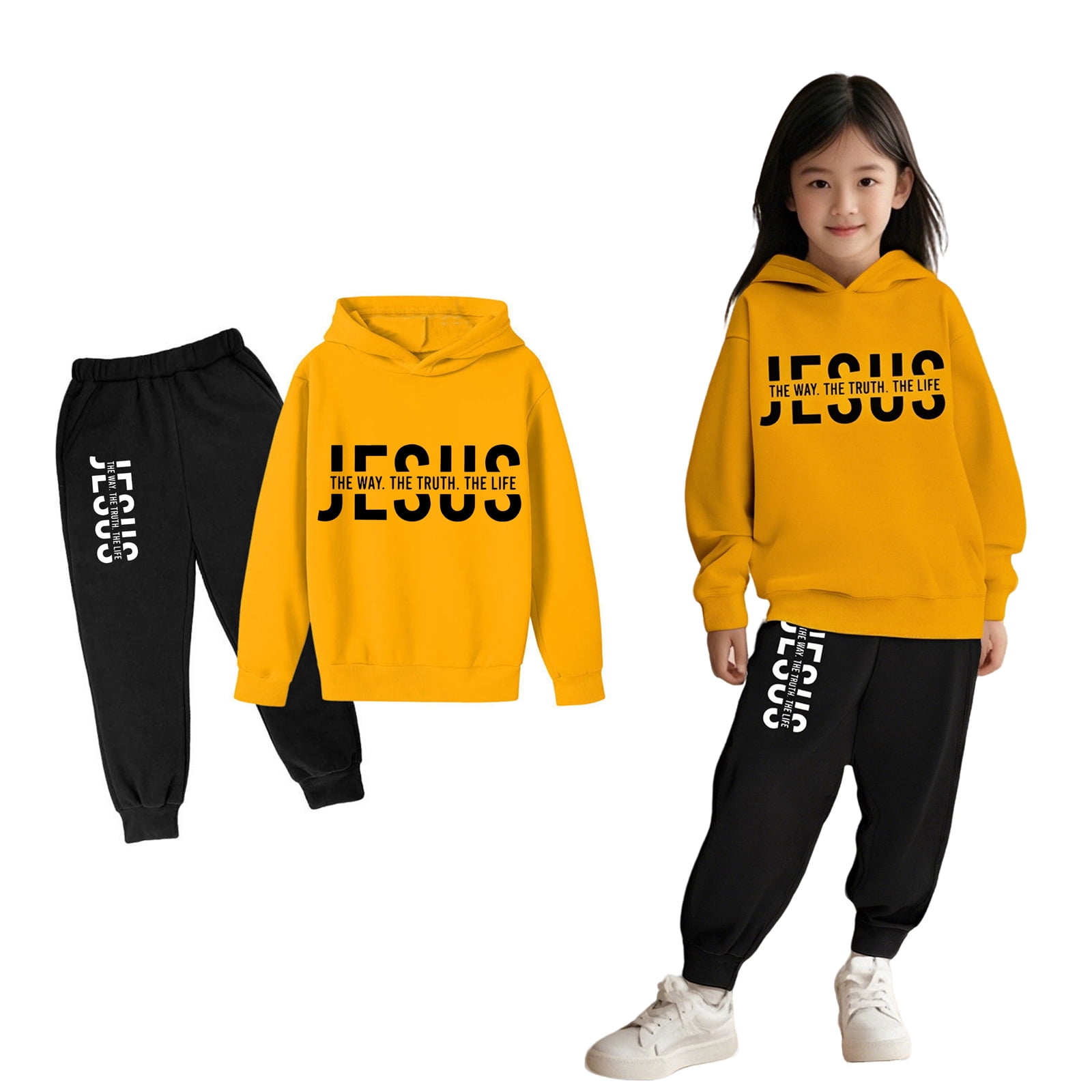 Kids Jogger Set Long Sleeve Solid Soft Hoodie and Jogger Pants 2 Pcs ...