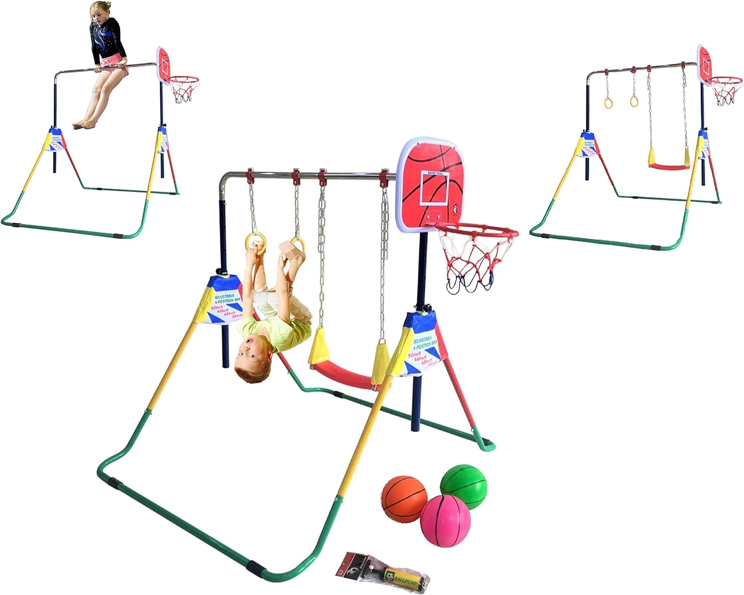 Gymax 3-in-1 Basketball Hoop for Kids Adjustable Height Playset w ...
