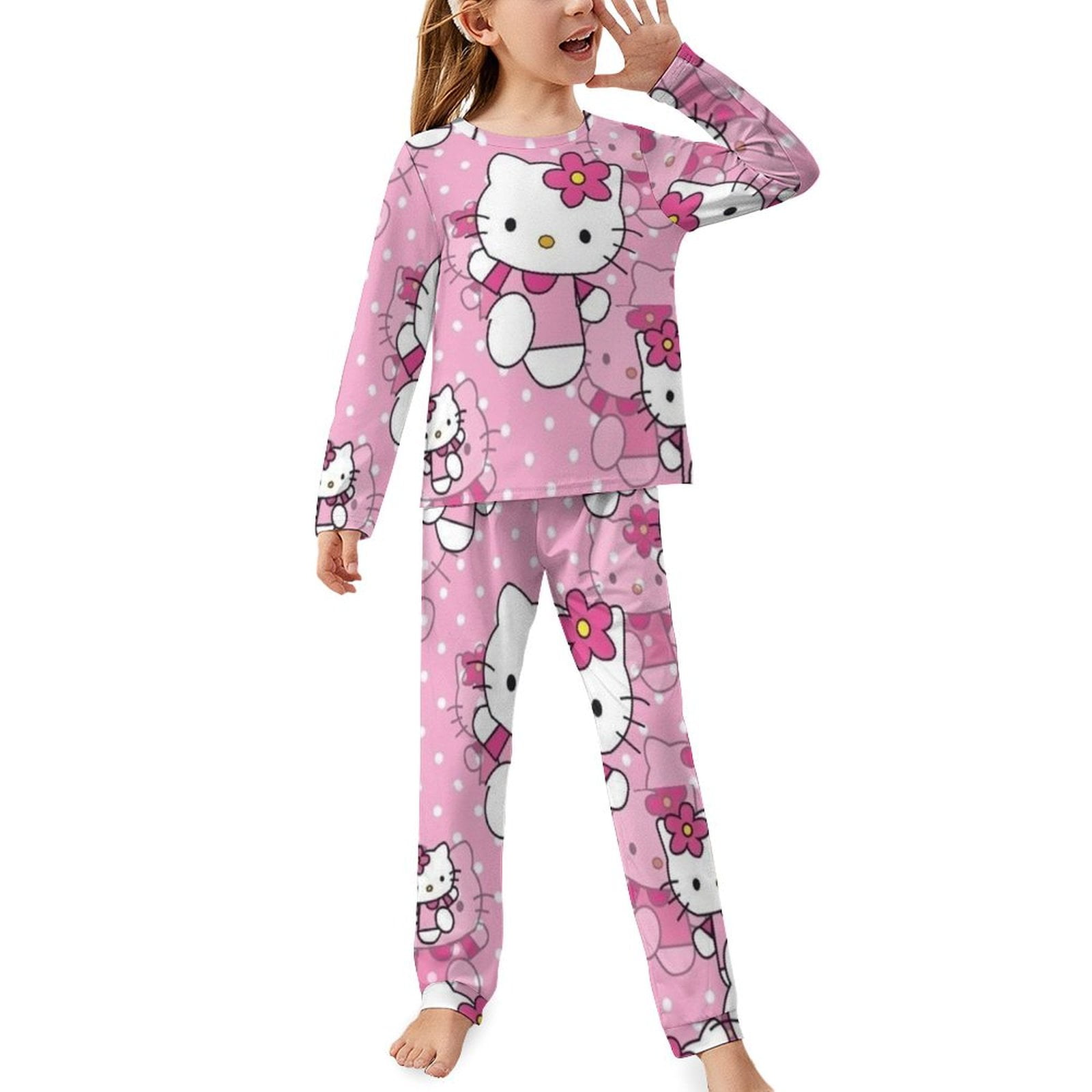Kids Junior Girls Hello Kitty Character 90% Polyester Pajamas Set 140CM ...