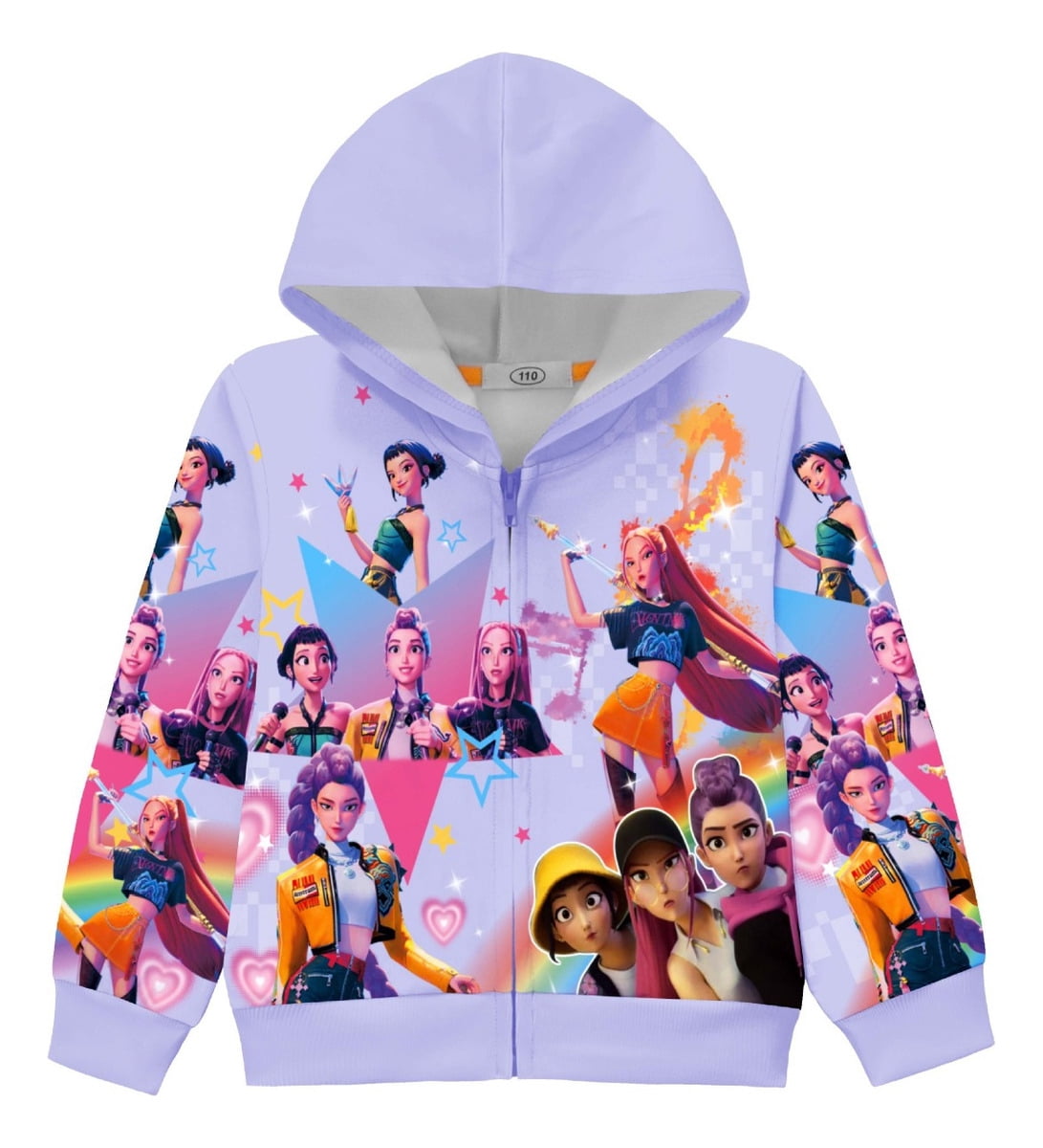 Kids KPOP Anime Zip-Up Hoodie Sweatshirt with Rose Purple Cartoon ...