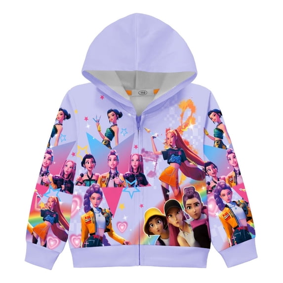 Kids KPOP Anime Zip-Up Hoodie Sweatshirt with Rose Purple Cartoon ...