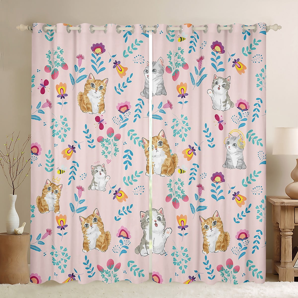 Kawaii Cats 30%-50% Blackout Curtains Bedroom 52"Wx84"L Cute Cat Window ...
