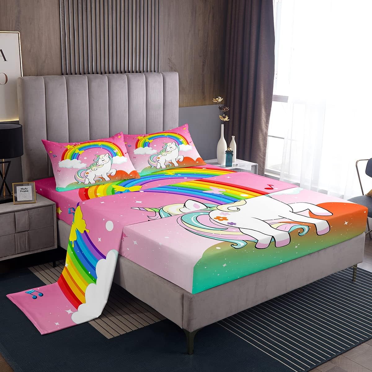 Kids Kawaii Unicorn King Bed Sheets Girls Unicorn Sheet Set Stars ...