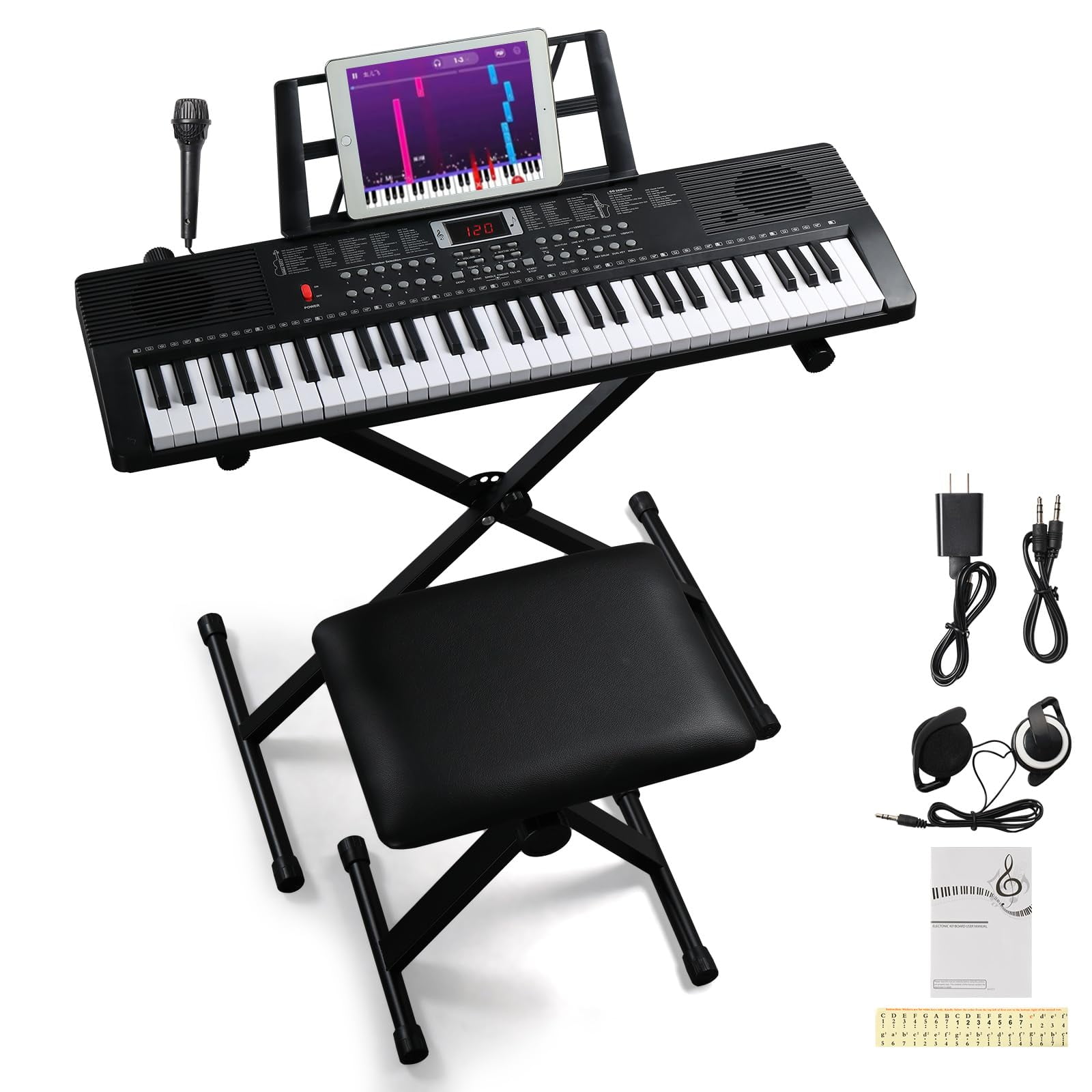 Kids Keyboard Piano 61 Keys Portable with X Stand Adjustable Stool ...