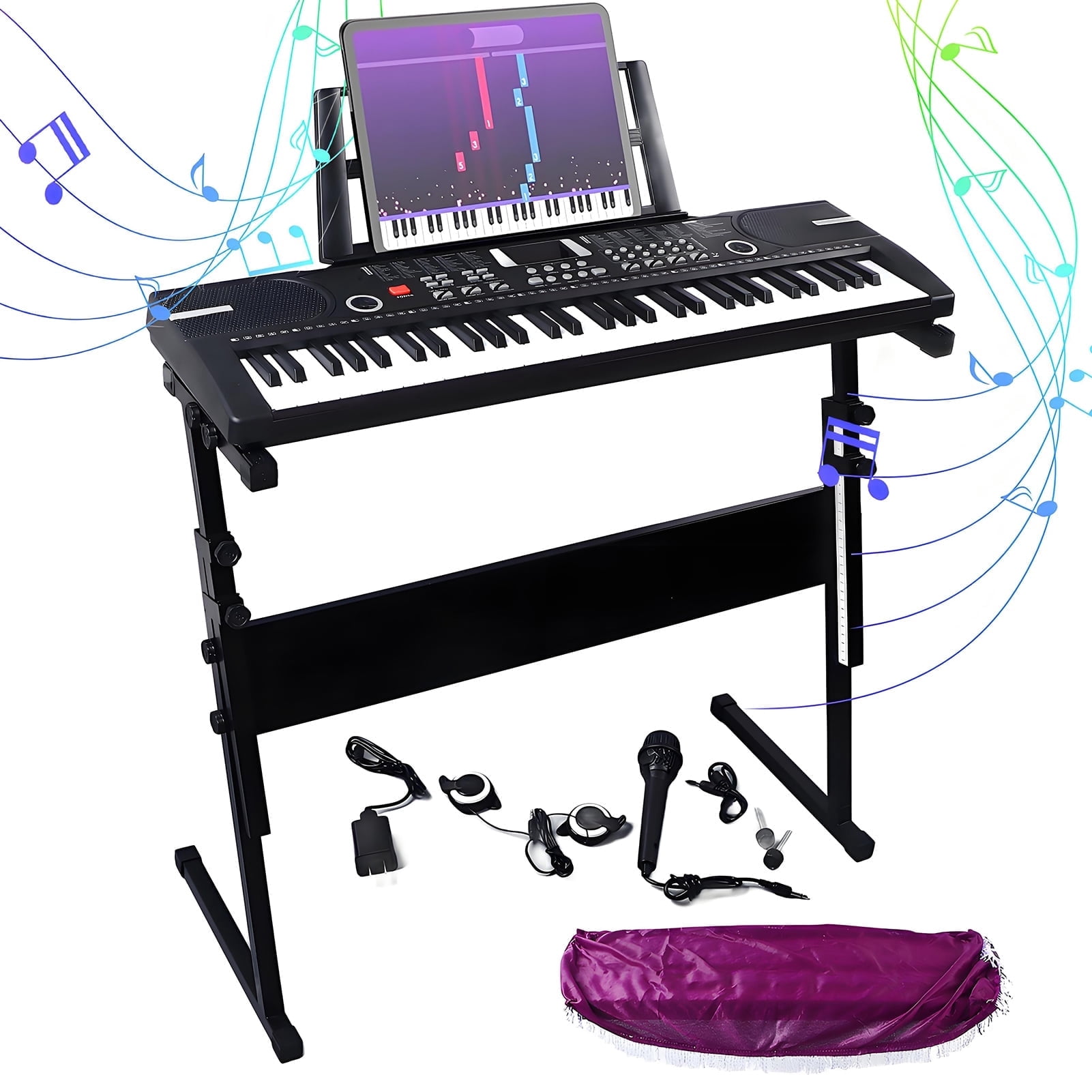 Eotvia 61-Key Electric Keyboard Piano, Portable Digital Piano, Stand ...