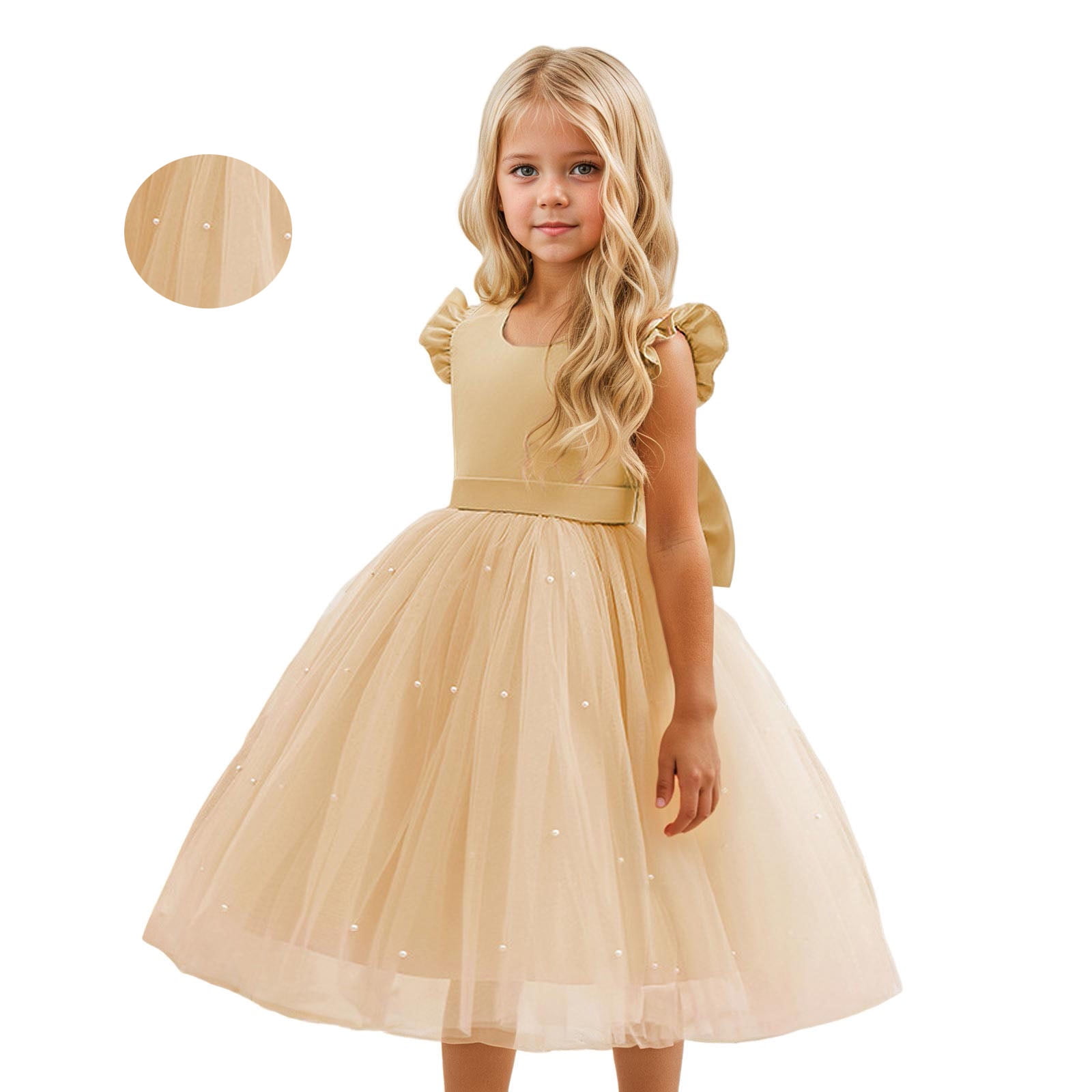 Kids Khaki Girls Dress Ruffle Sleeveless Kids Formal Dresses for Girls ...