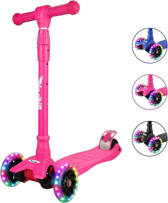 Kids Kick Scooter, LED Lighted Wheels and 3 Adjustable Height ...
