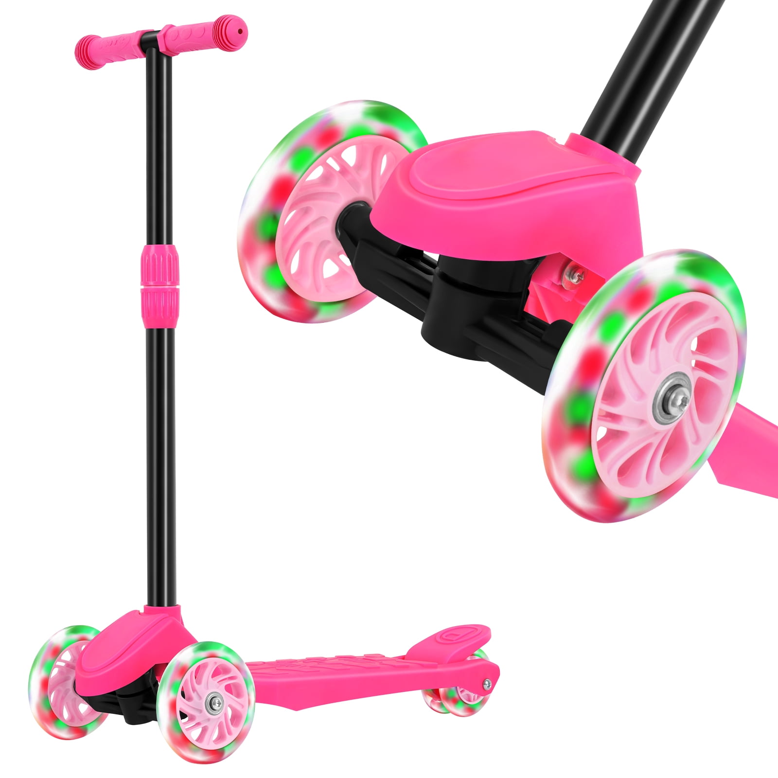Kids Kick Scooter with Adjustable Height and Light Up Wheels, Pink ...
