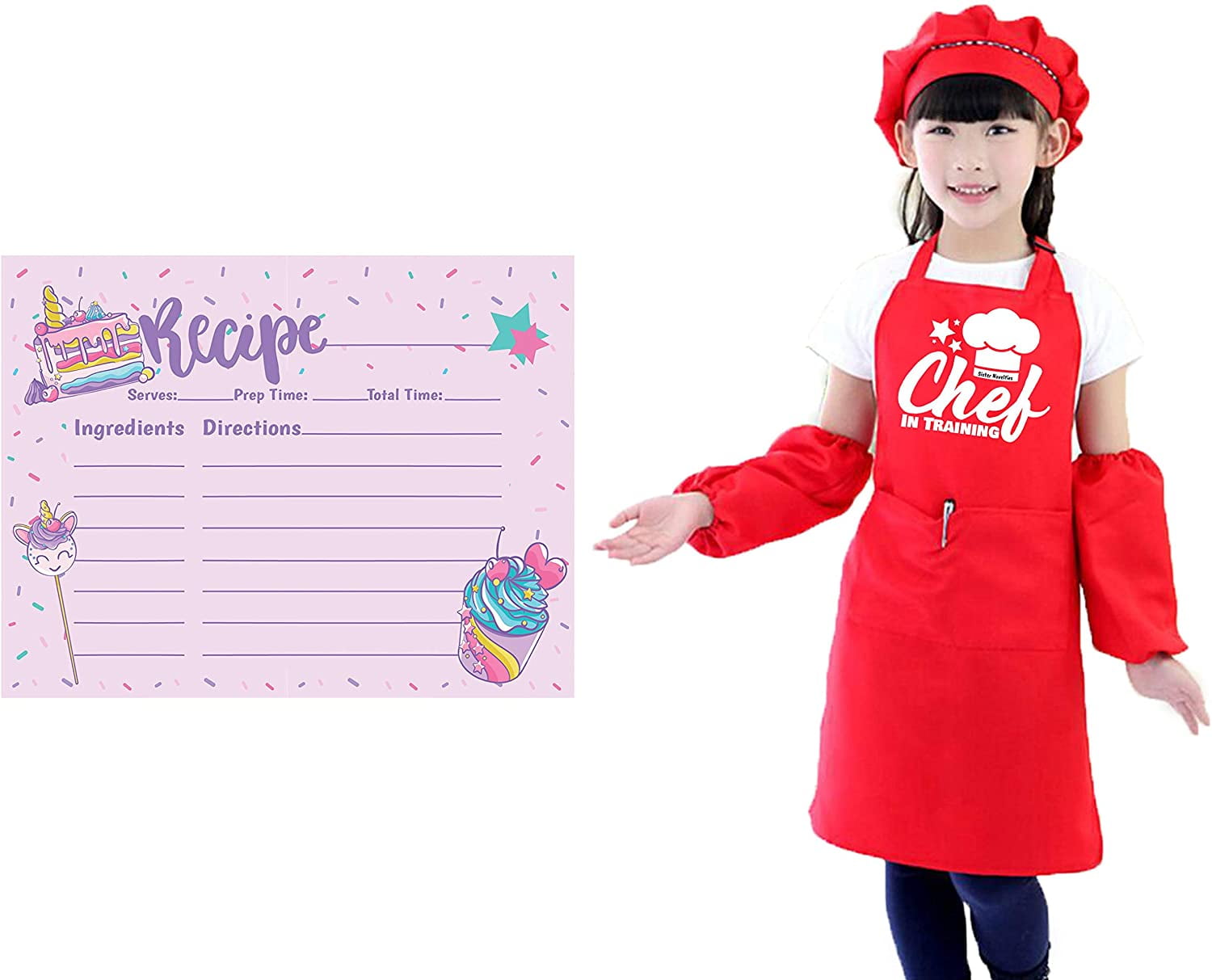 Kids Kitchen Apron Set with Unicorn Rainbow Recipe Cards Set, Kids ...