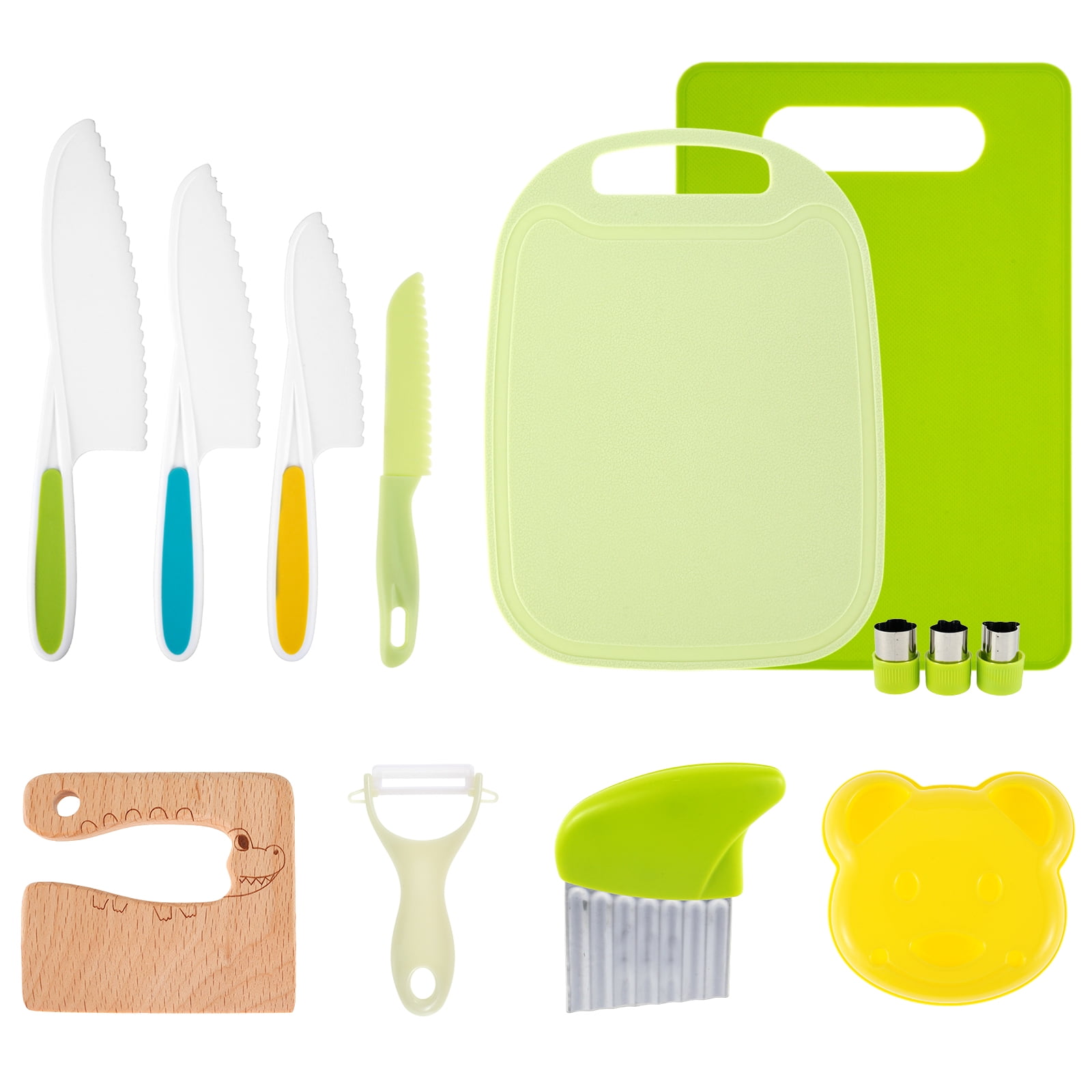 Kids Kitchen Cutter Set Wooden Toddler Safety Cutters Reusable Plastic ...