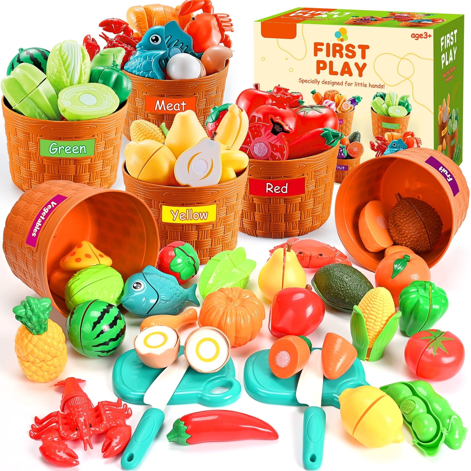 IYHN Play Food Set for Toddlers, Learning Toys 86pcs Cutting Food for ...