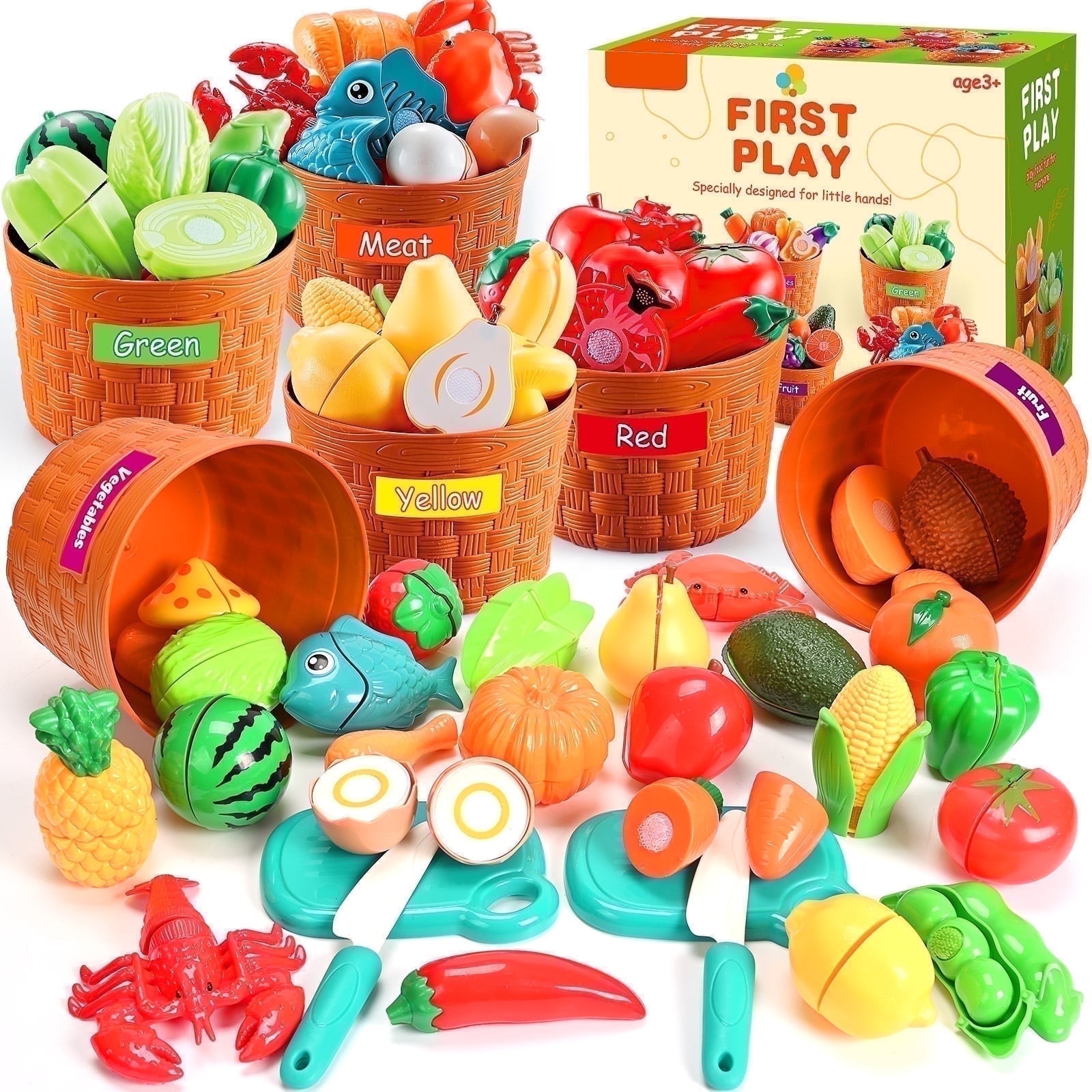 IYHN Play Food Set for Kids, 86pcs Cutting Play Kitchen Accessories ...