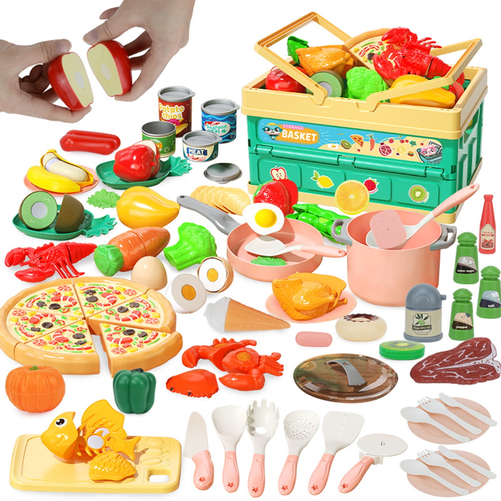 Kids Kitchen Play Food Set, Pretend Fruit and Vegetable Toys, 94 Pc ...